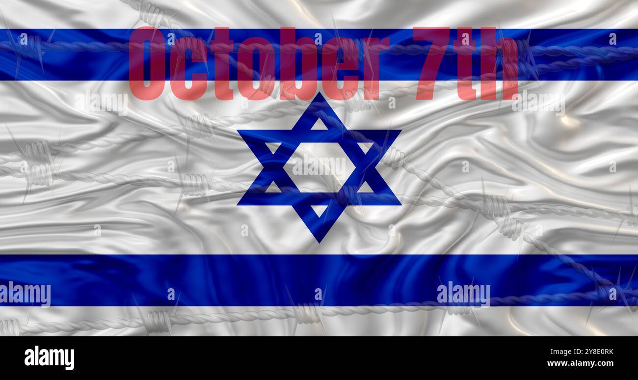 Israil national flag , october 7th text Stock Photo - Alamy