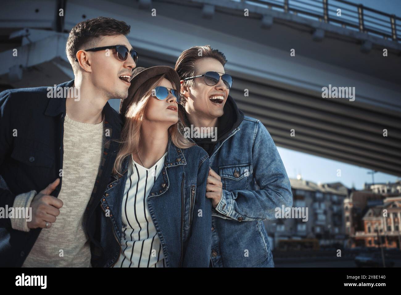 Cute couple having fun walking at the street Stock Photo - Alamy