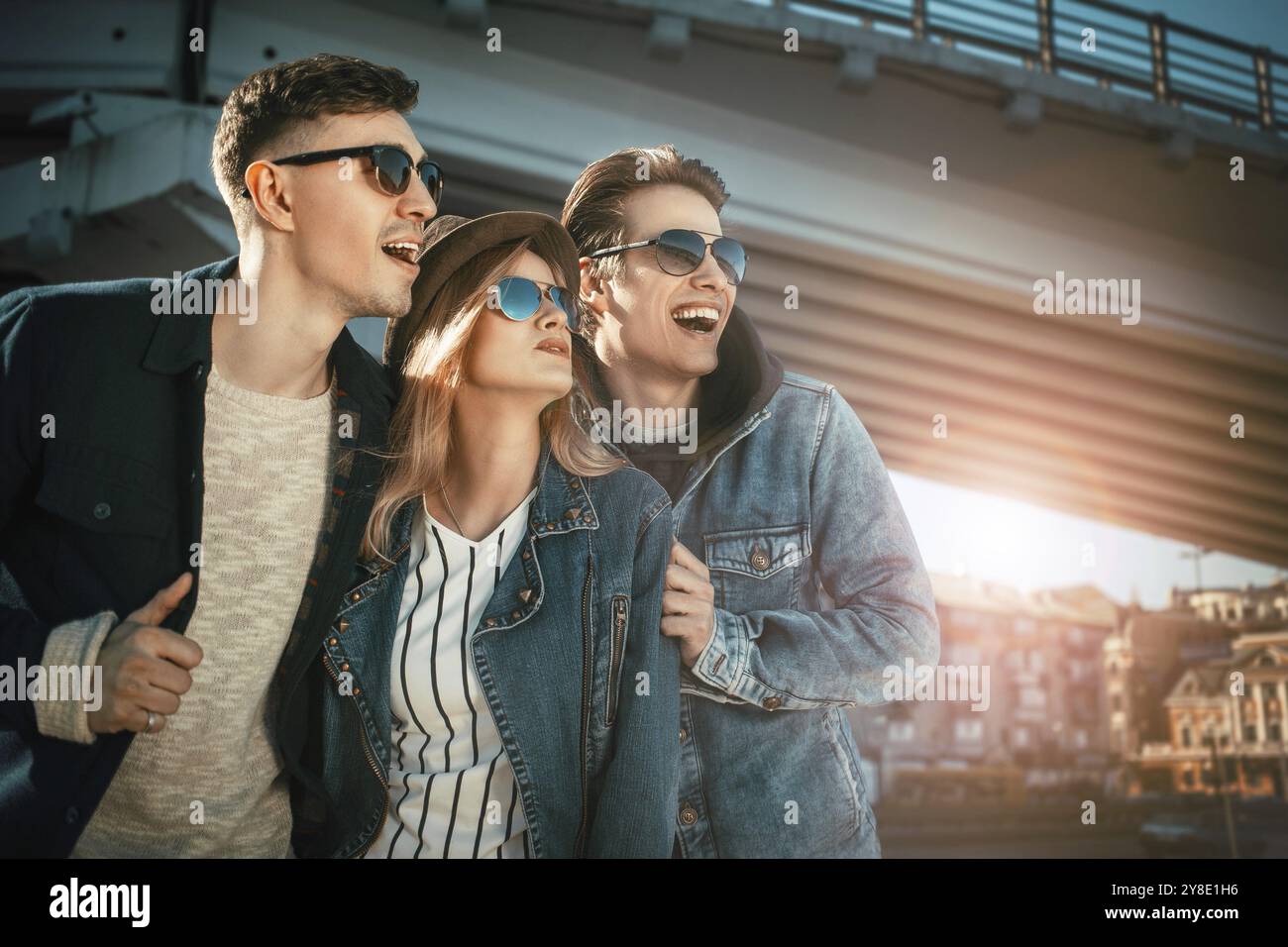 Cute couple having fun walking at the street Stock Photo - Alamy