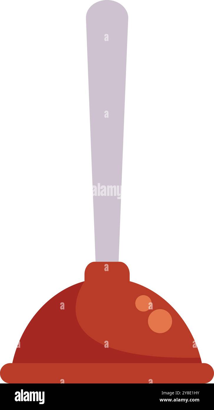 Cartoon style icon of a red rubber force cup plunger with wooden handle ...