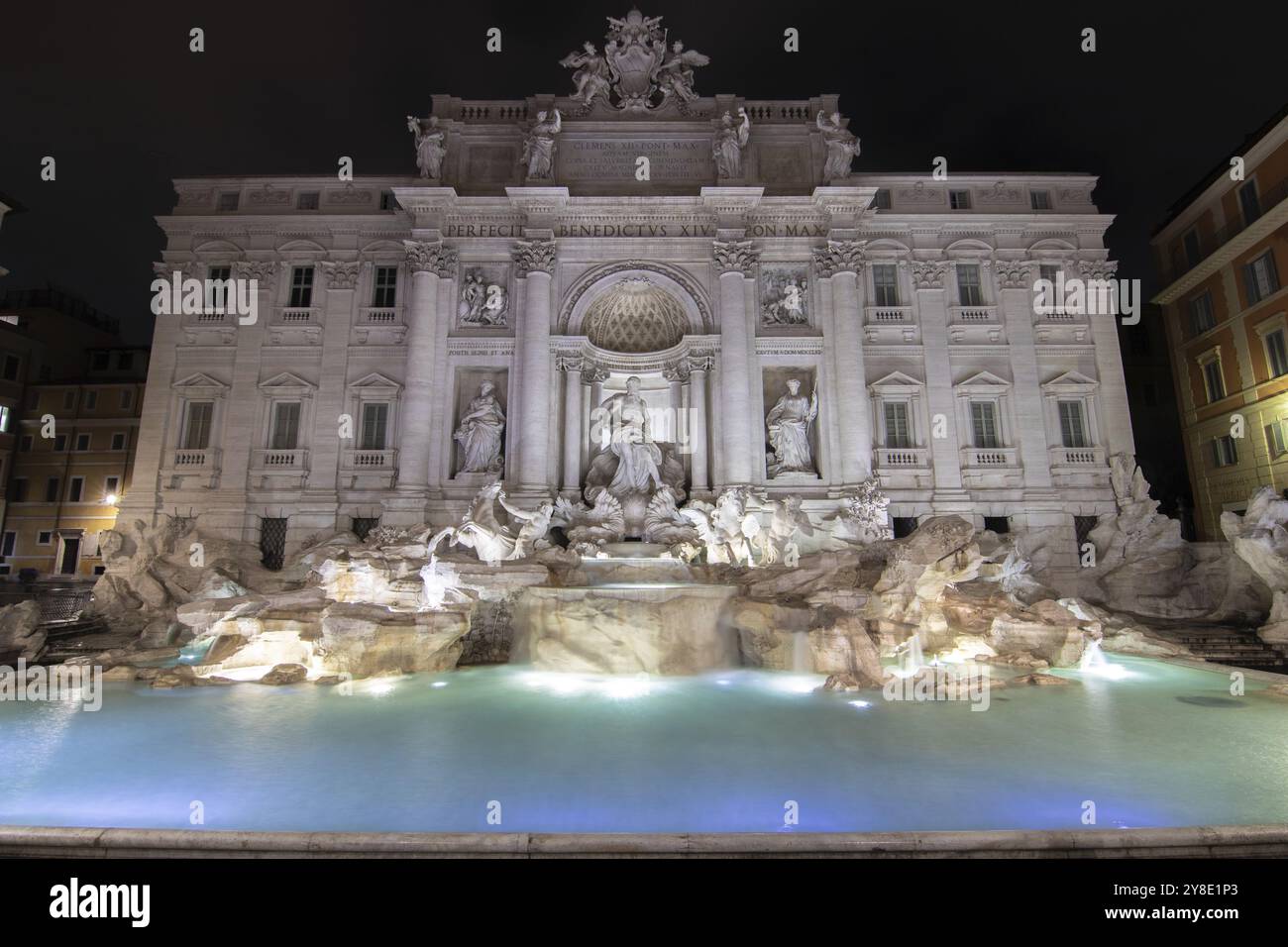 The Trevi Fountain, one o'clock in the morning at the blue hour. No ...