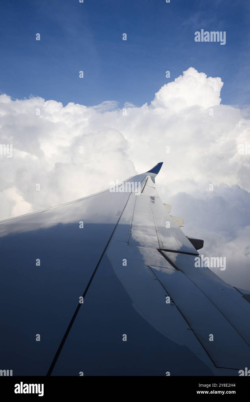 England, UK - September 22, 2024; View from aircraft window across wing ...