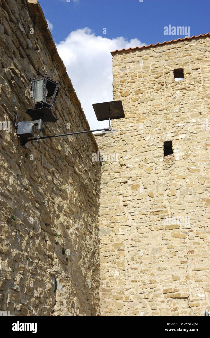 Medieval City Walls with Bastion and solar lamp Stock Photo - Alamy