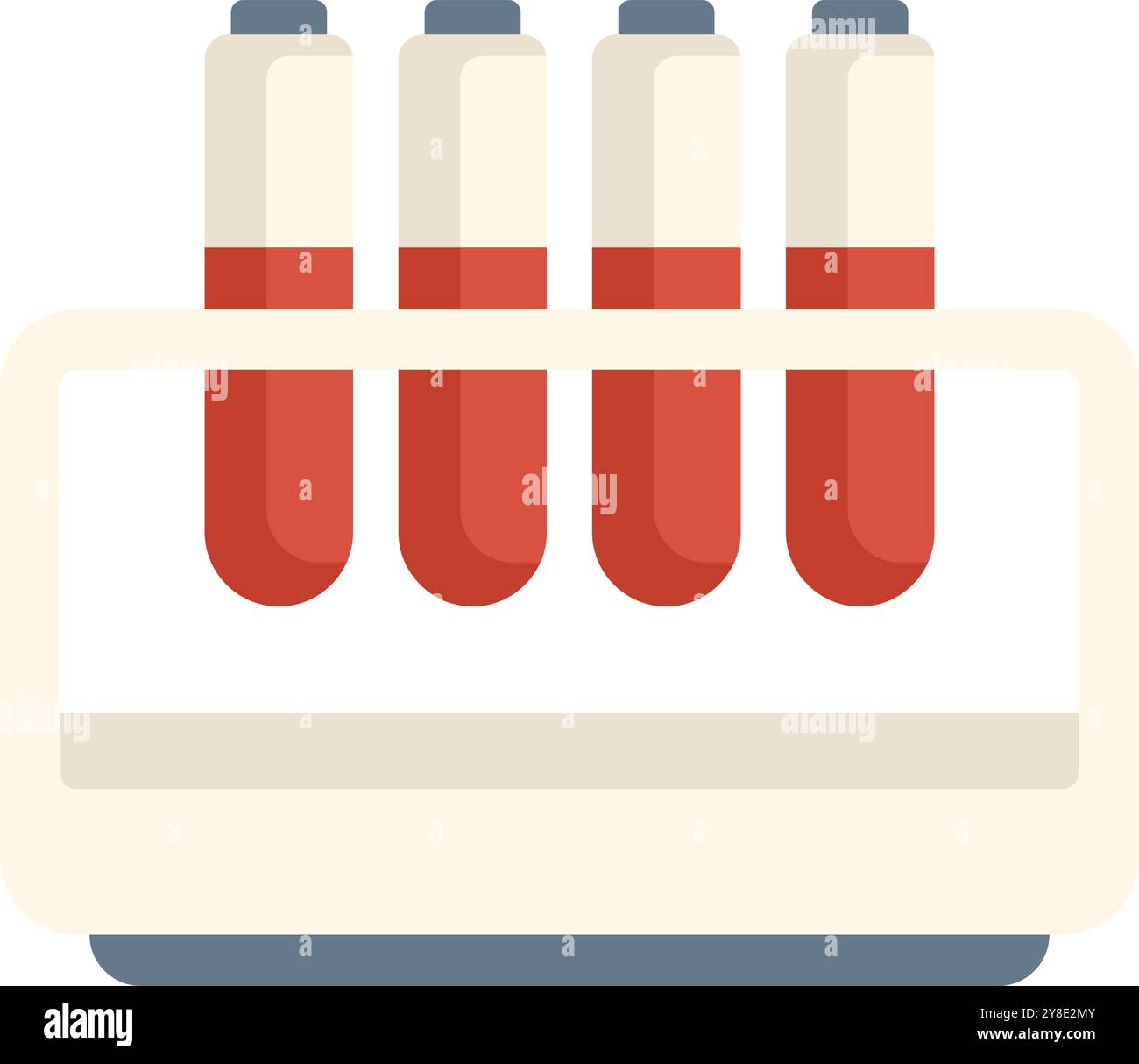 Four test tubes holding blood samples are sitting in a rack, waiting to ...