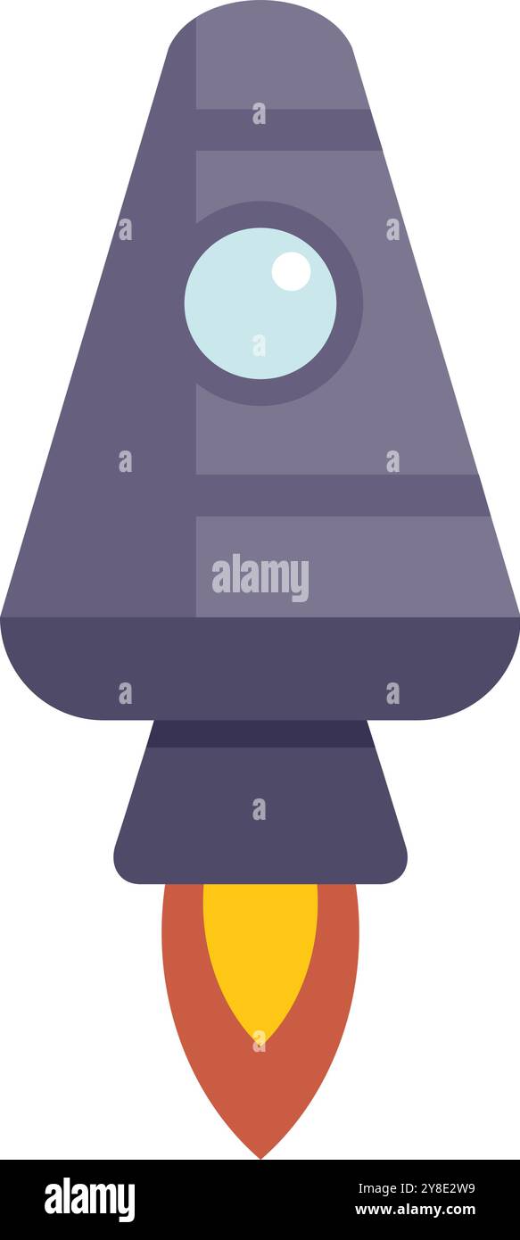 Cartoon rocket ship blasting off into space with flames shooting from ...