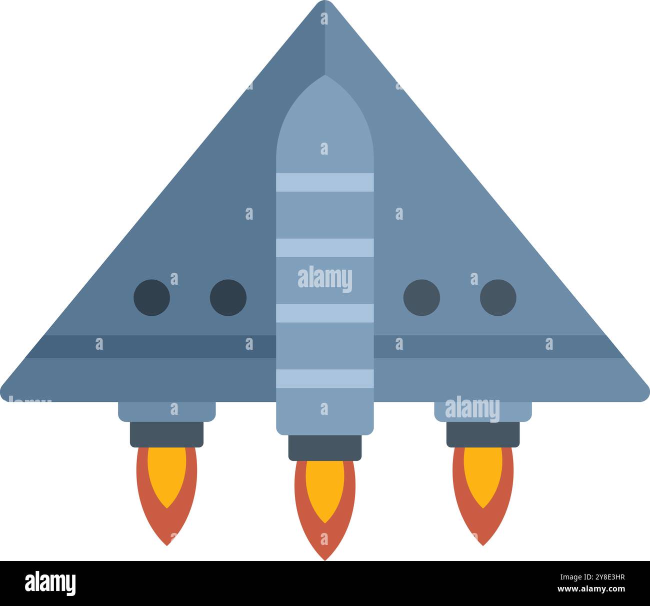 Futuristic triangular spaceship is flying with its three engines ...