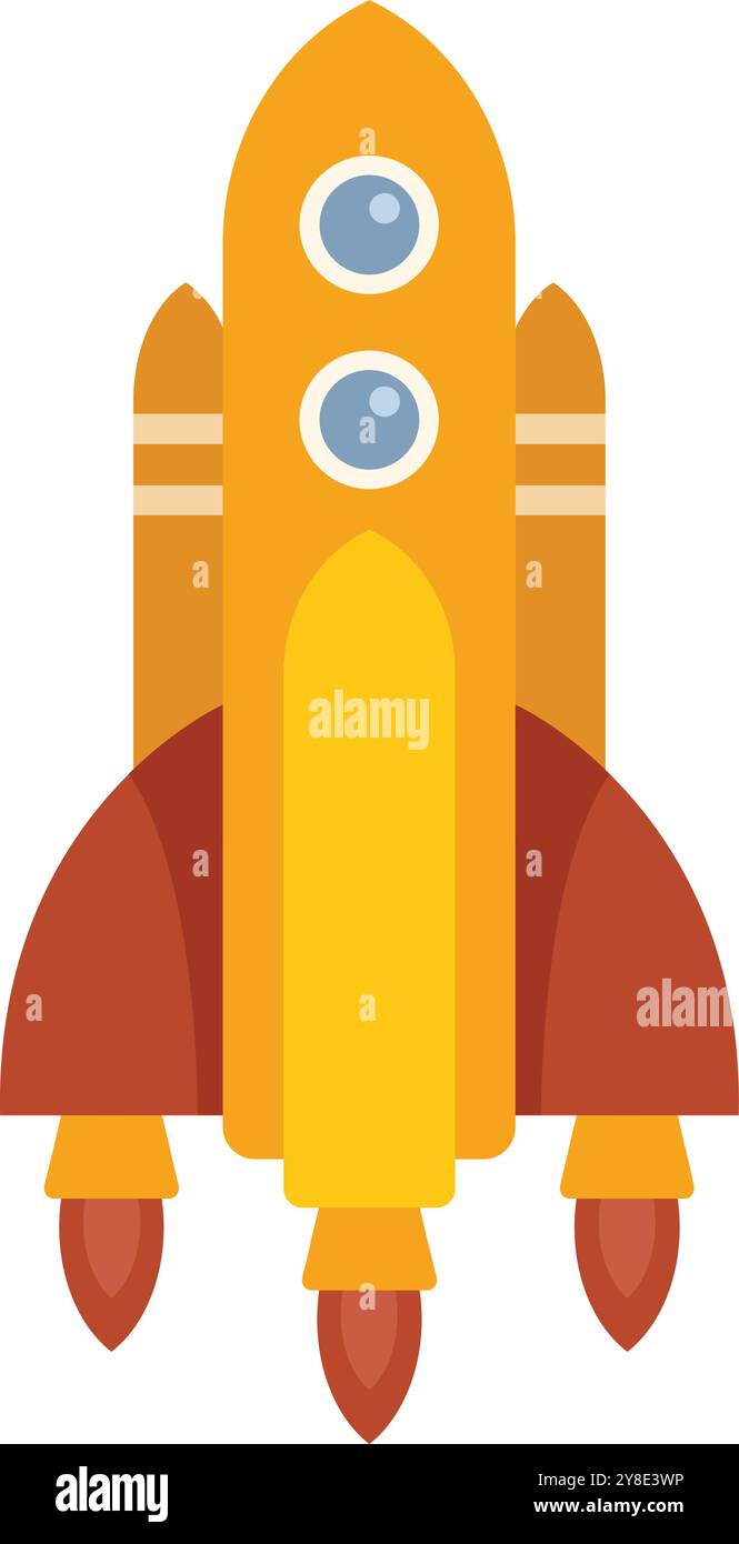Cartoon spaceship is launching upwards with its thrusters blazing Stock ...