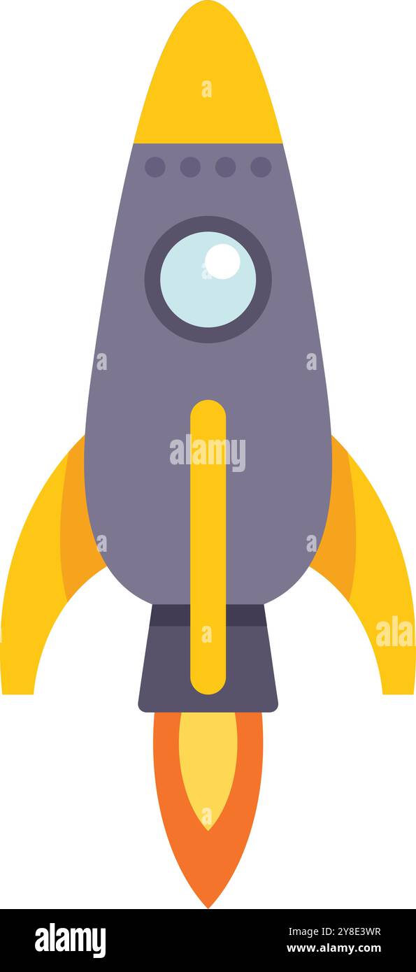 Cartoon spaceship launching upward with fire propelling it into the ...