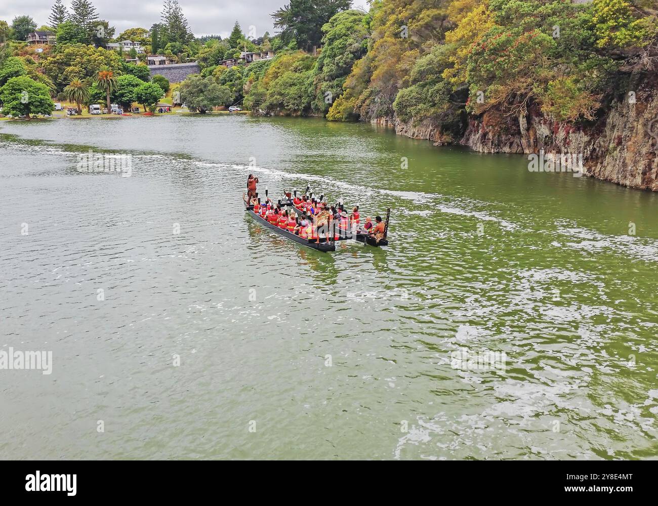 Waitangi River Traditional Maori Waka Tour by Haruru Falls at Paihia, Northland, North Island of ...