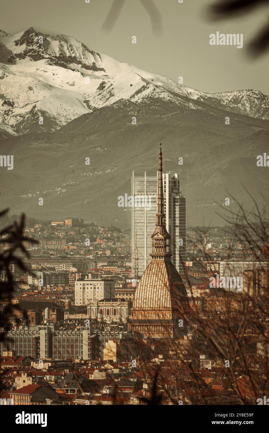 View of Torino with the iconic Mole Antonelliana fading the Intesa ...