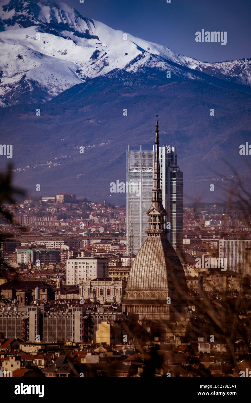 View of Torino with the iconic Mole Antonelliana fading the Intesa ...