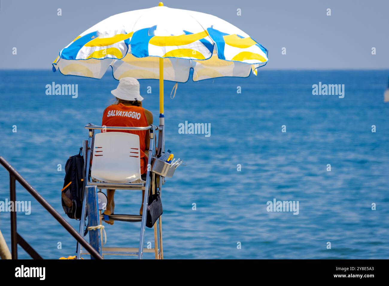 The "Bagnino", the italian beach lifeguard. Here in a quiet day Stock ...