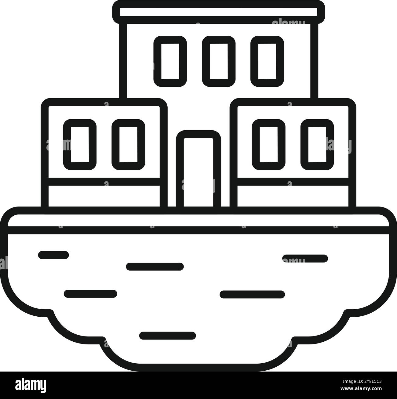 Flood level showing buildings submerged in water icon, outline style ...