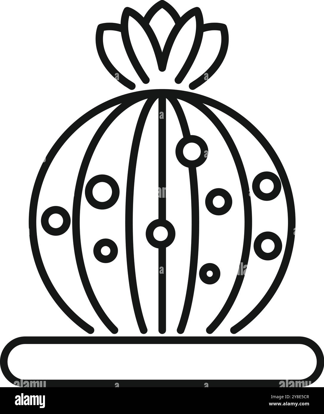 Minimalist vector illustration of a round cactus with a blooming flower ...
