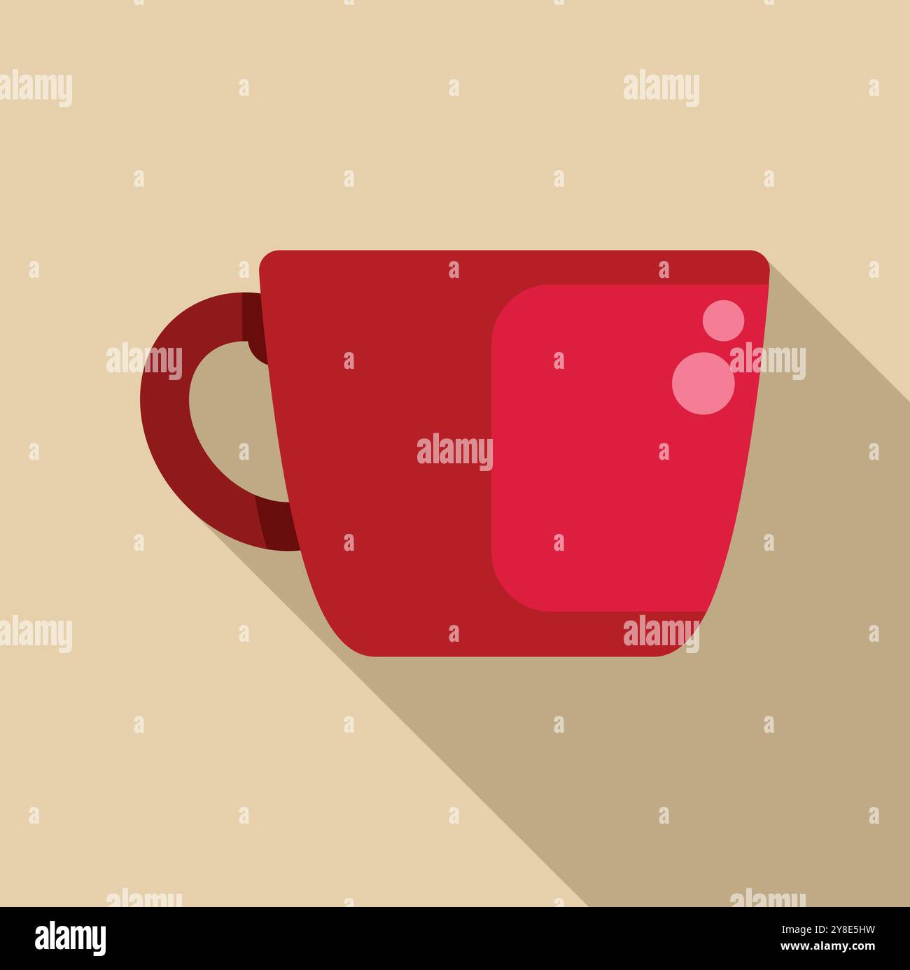 Red cup casting long shadow on beige background, simple flat vector ...