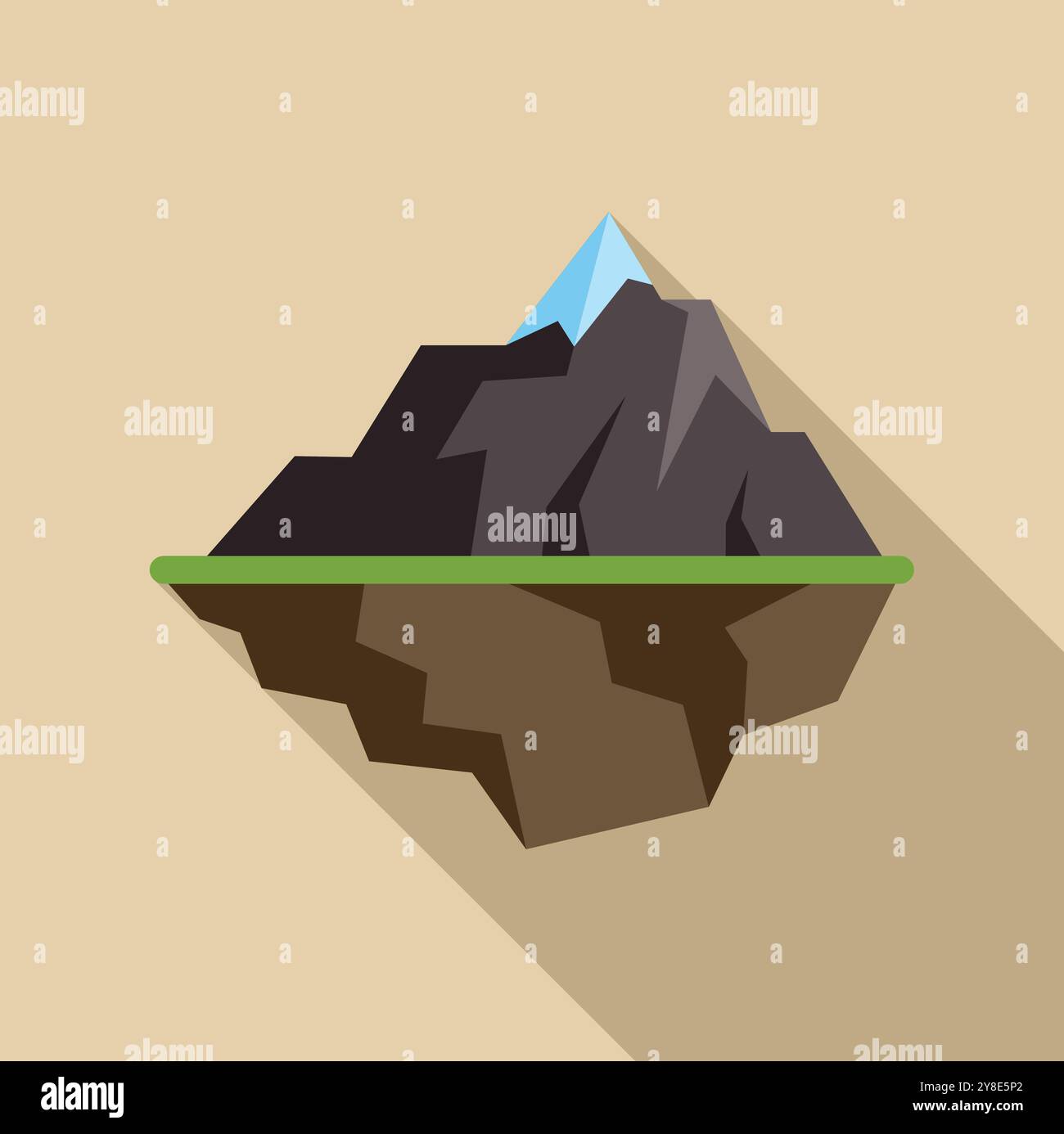 Minimalist illustration featuring a mountain floating in the air ...