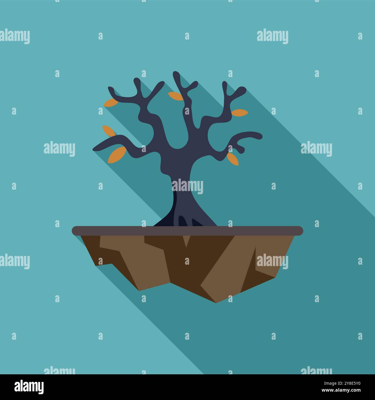 Minimalist illustration of a tree growing on the edge of a cliff ...