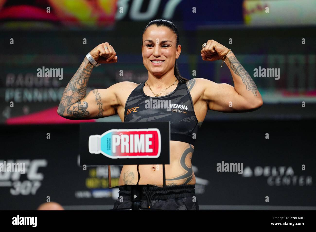 SALT LAKE CITY, UT - October 4: Raquel Pennington steps on the scale ...