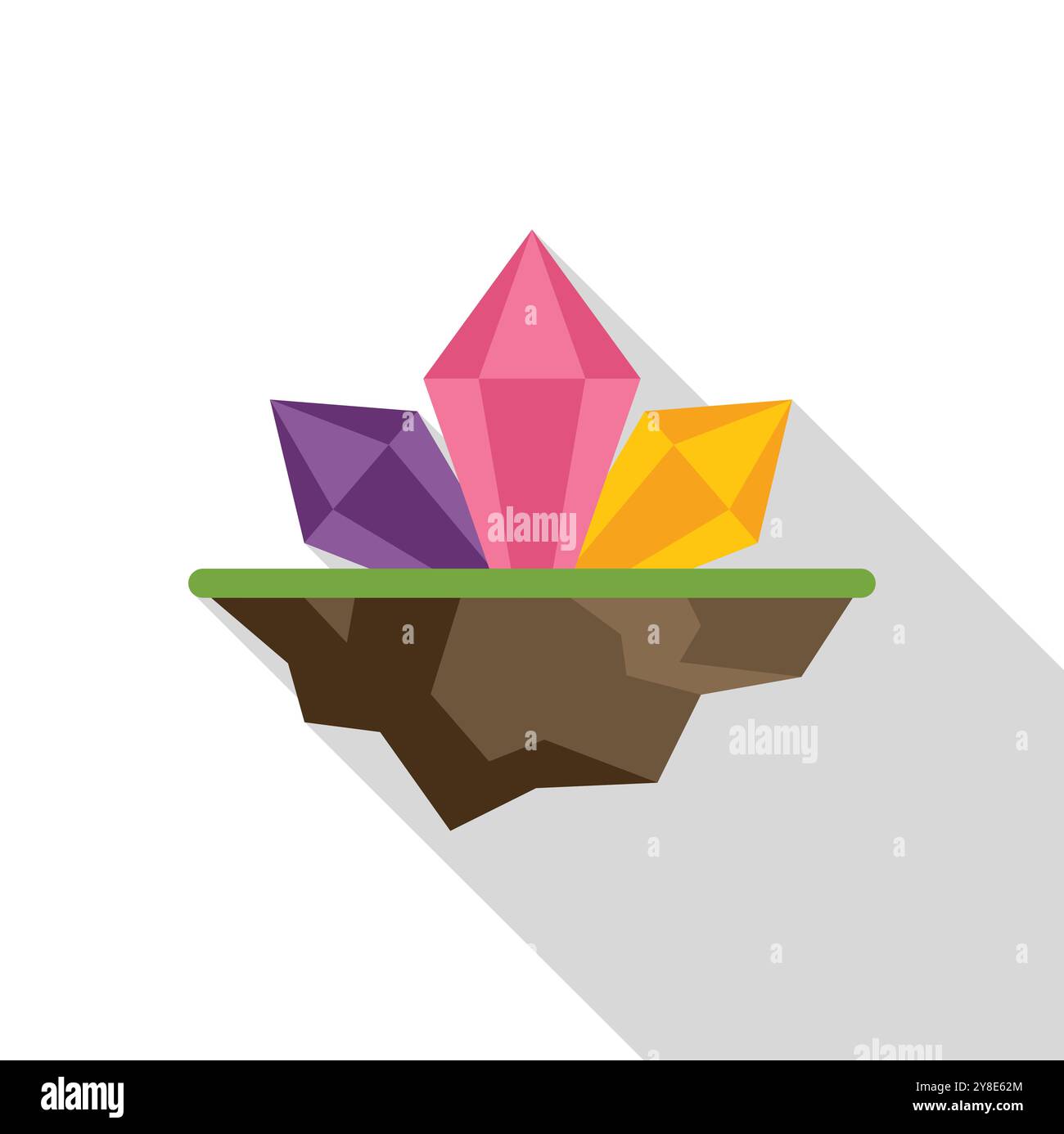 Colorful crystals growing from a floating island in flat design style ...