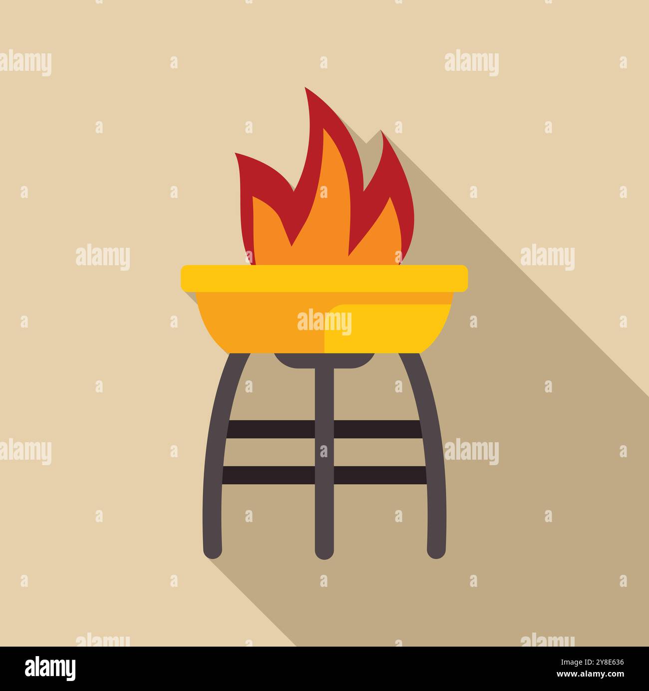 Simple vector illustration of a burning barbecue grill with flames ...