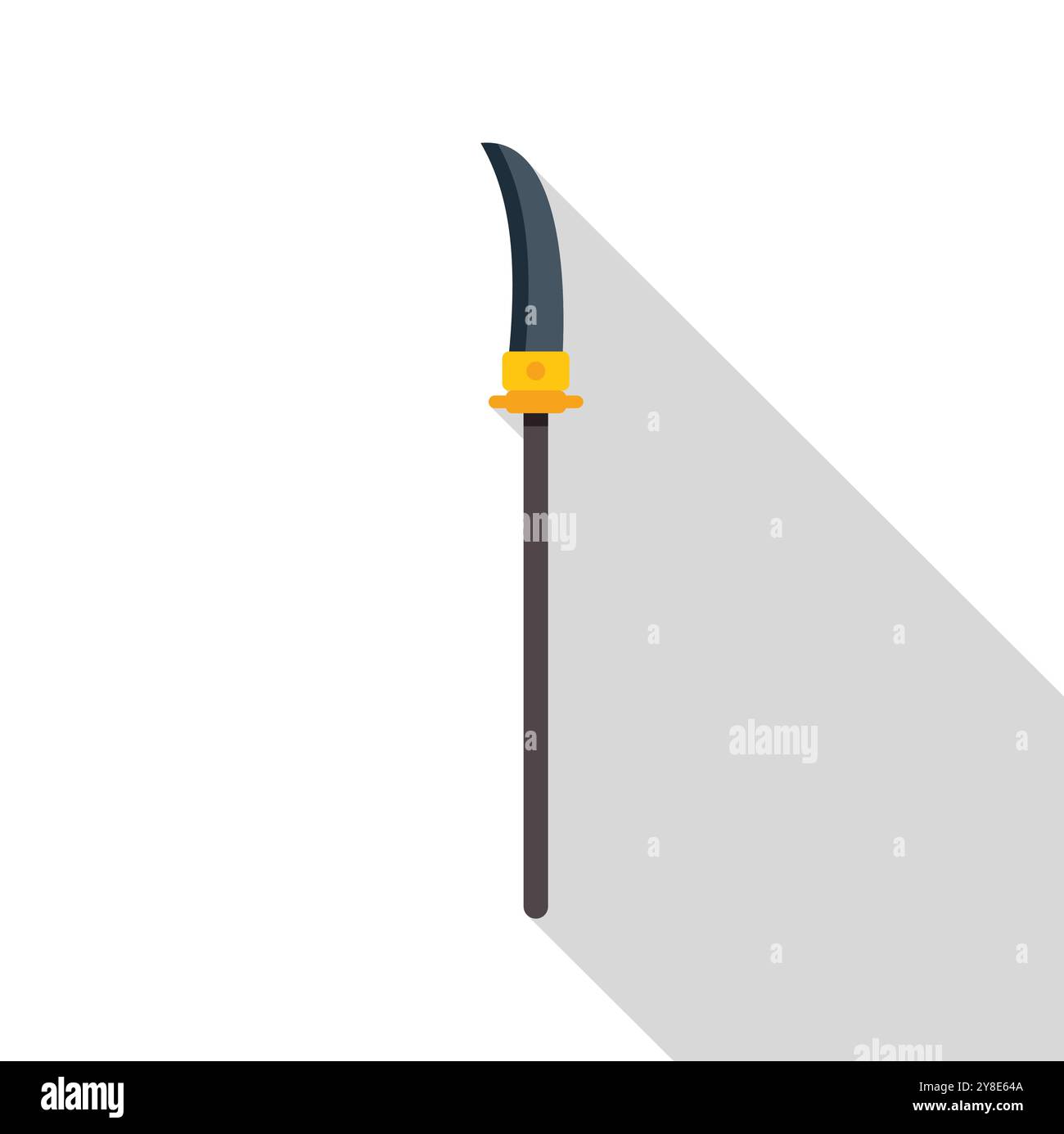 Kama weapon with golden hilt casting a shadow, isolated on a white ...