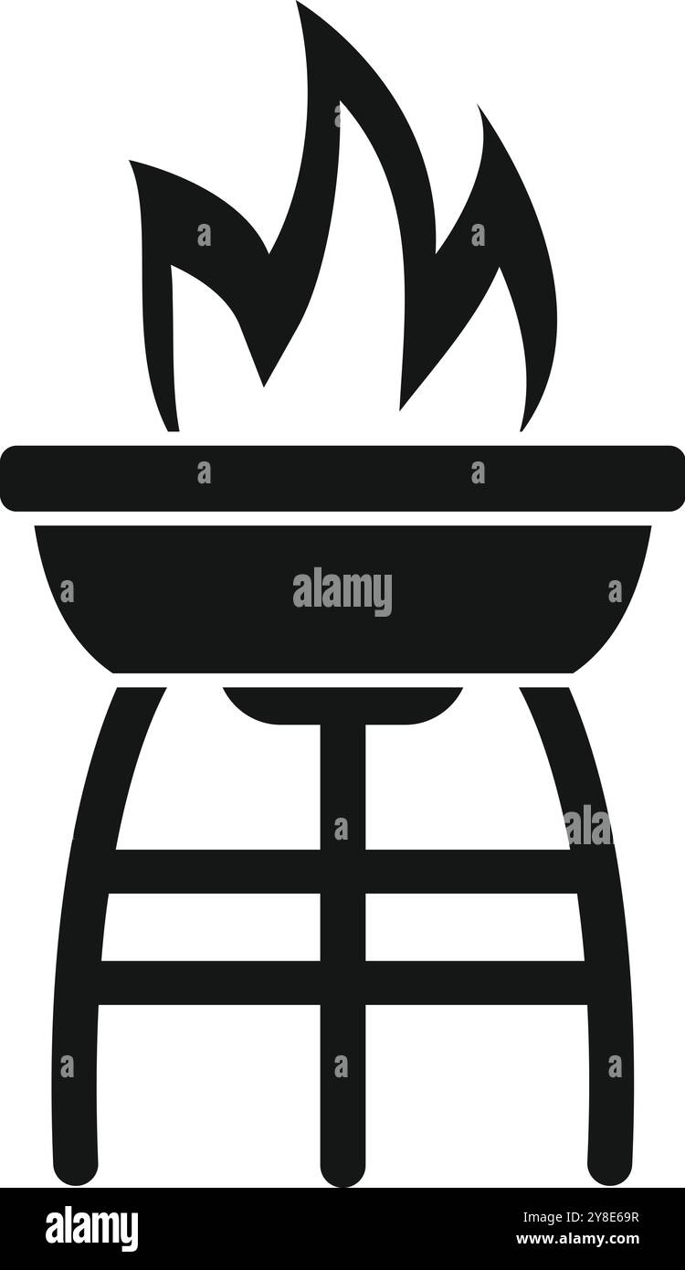 Barbecue grill burning with flames icon in simple style on a white ...