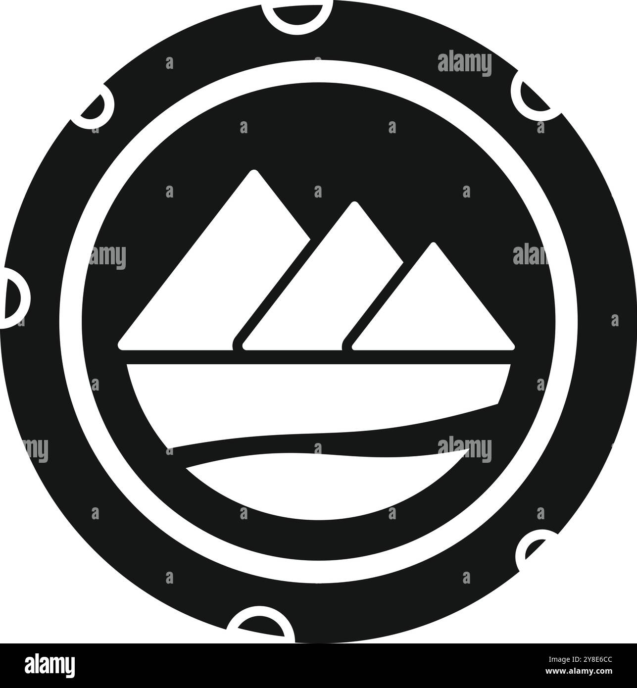 Black round icon depicting a side view of the three pyramids of giza ...