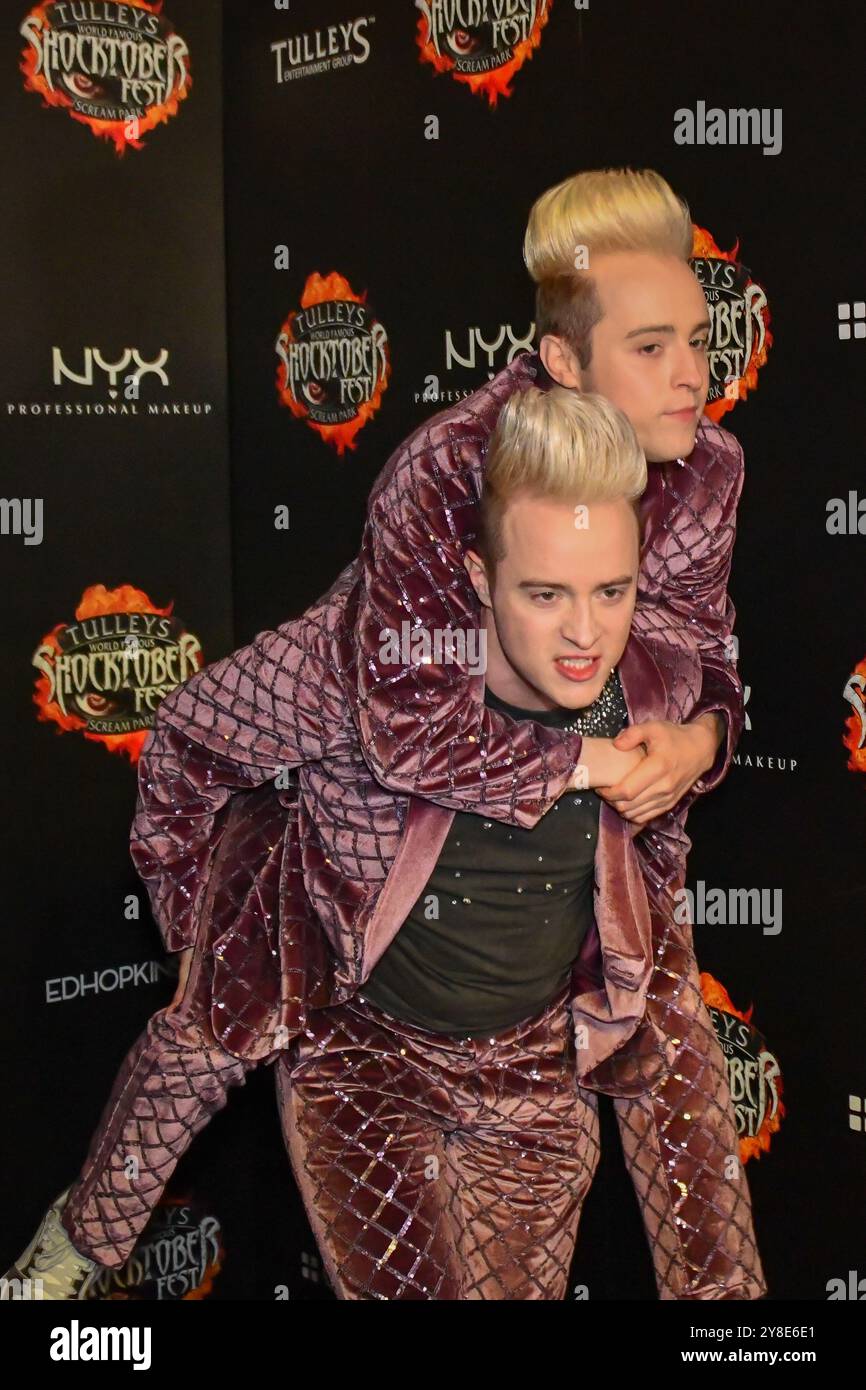 Crawley, UK. 4th Oct, 2024. Jedward meet a scary nun at Tulleys ...