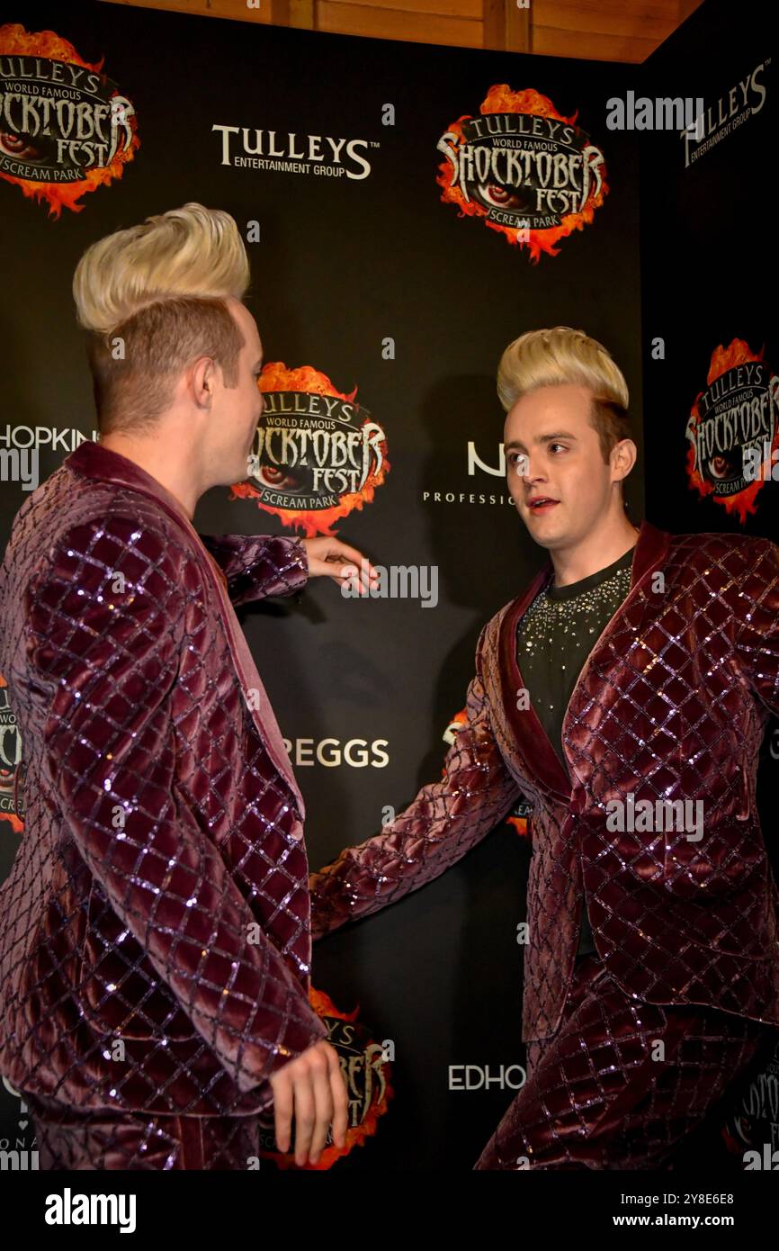 Crawley, UK. 4th Oct, 2024. Jedward meet a scary nun at Tulleys ...