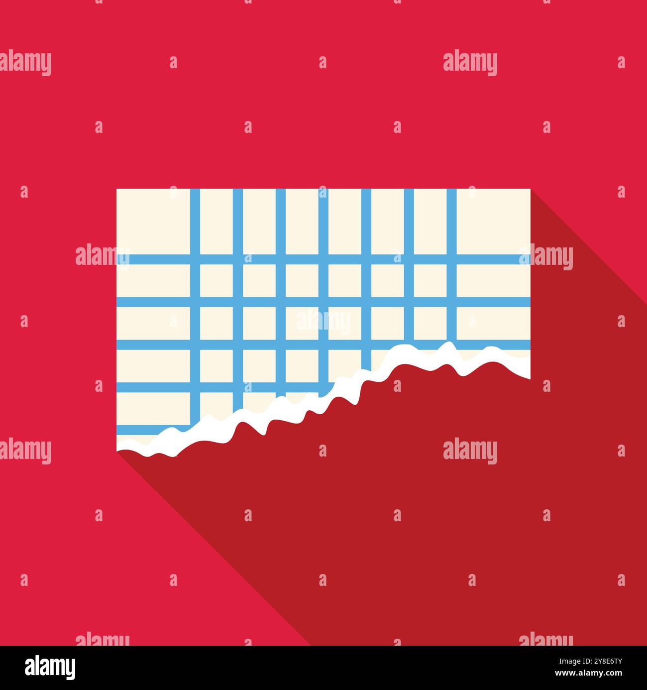 Torn piece of white graph paper with blue lines is laying on a red ...
