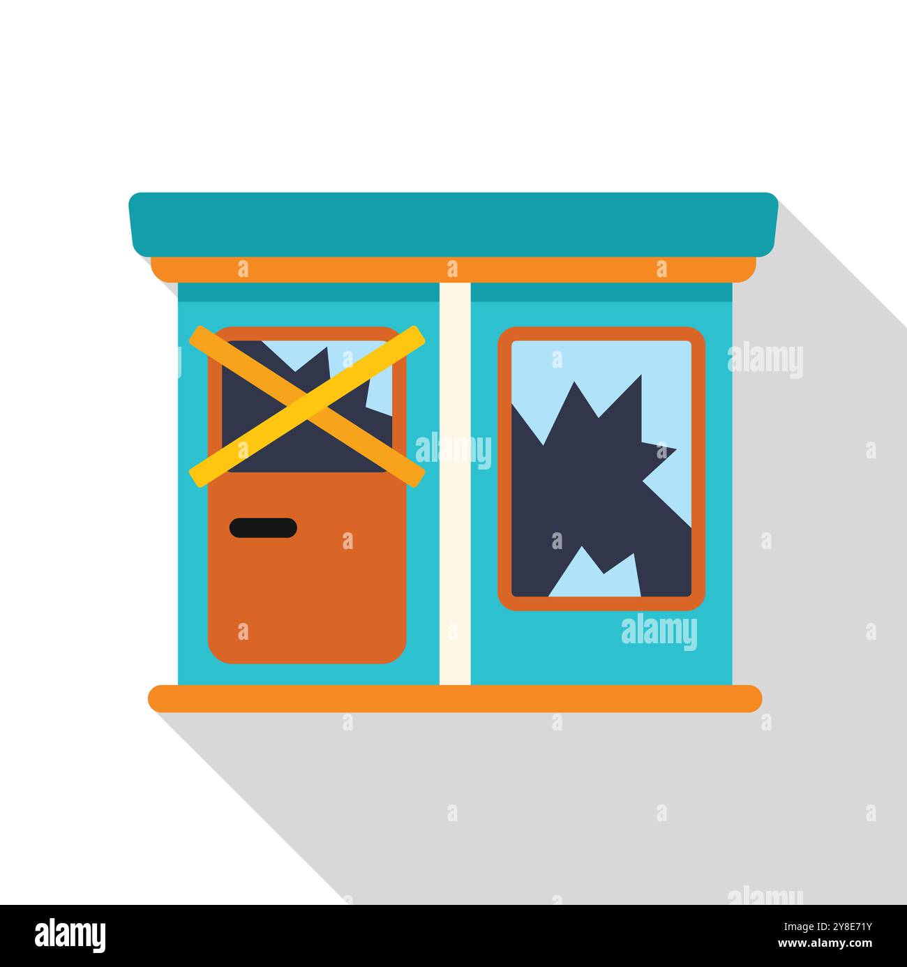 Boarded up door and broken window on an abandoned building showing signs of urban decay Stock ...