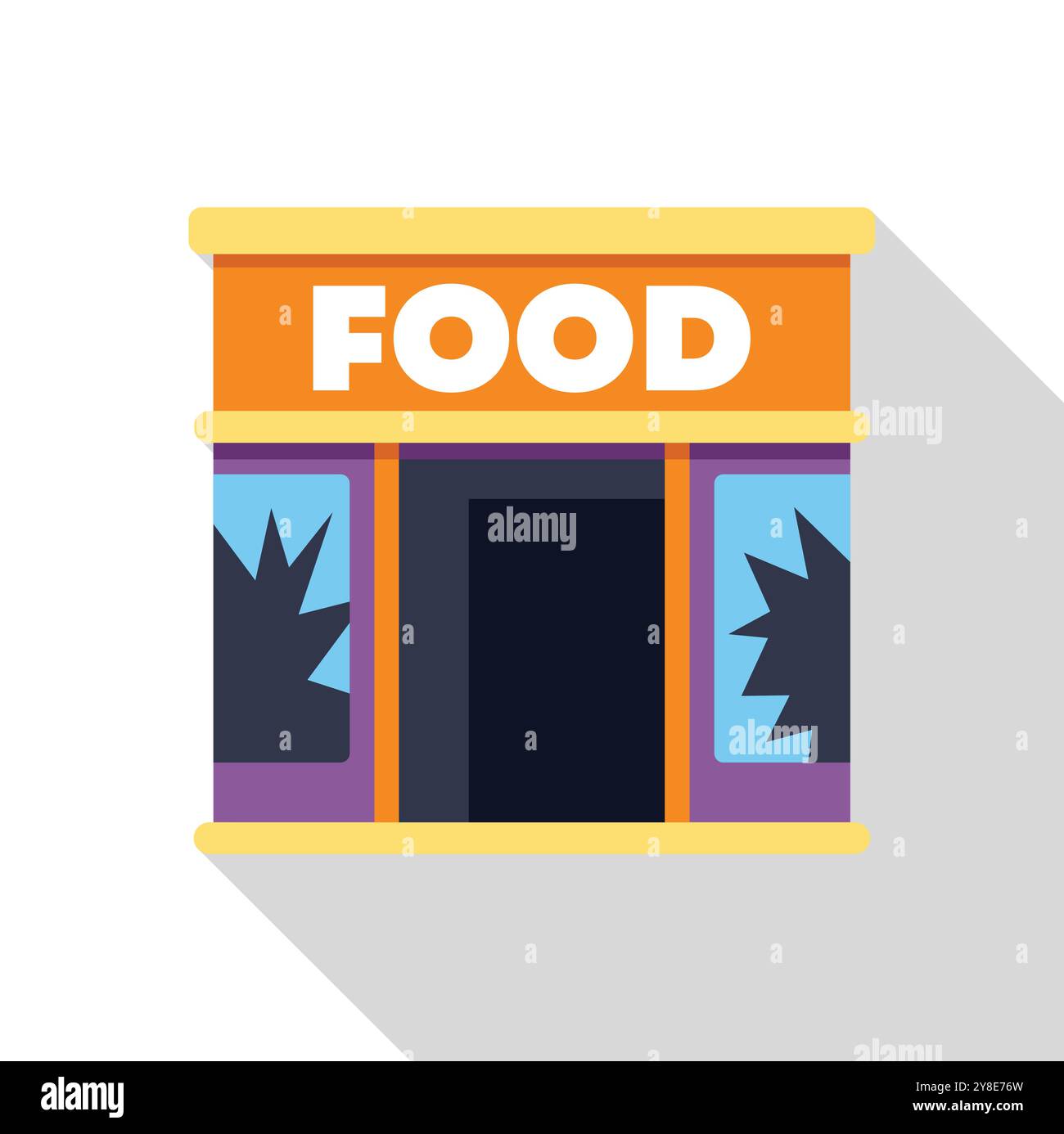Food store building facade icon in flat style with broken windows Stock ...