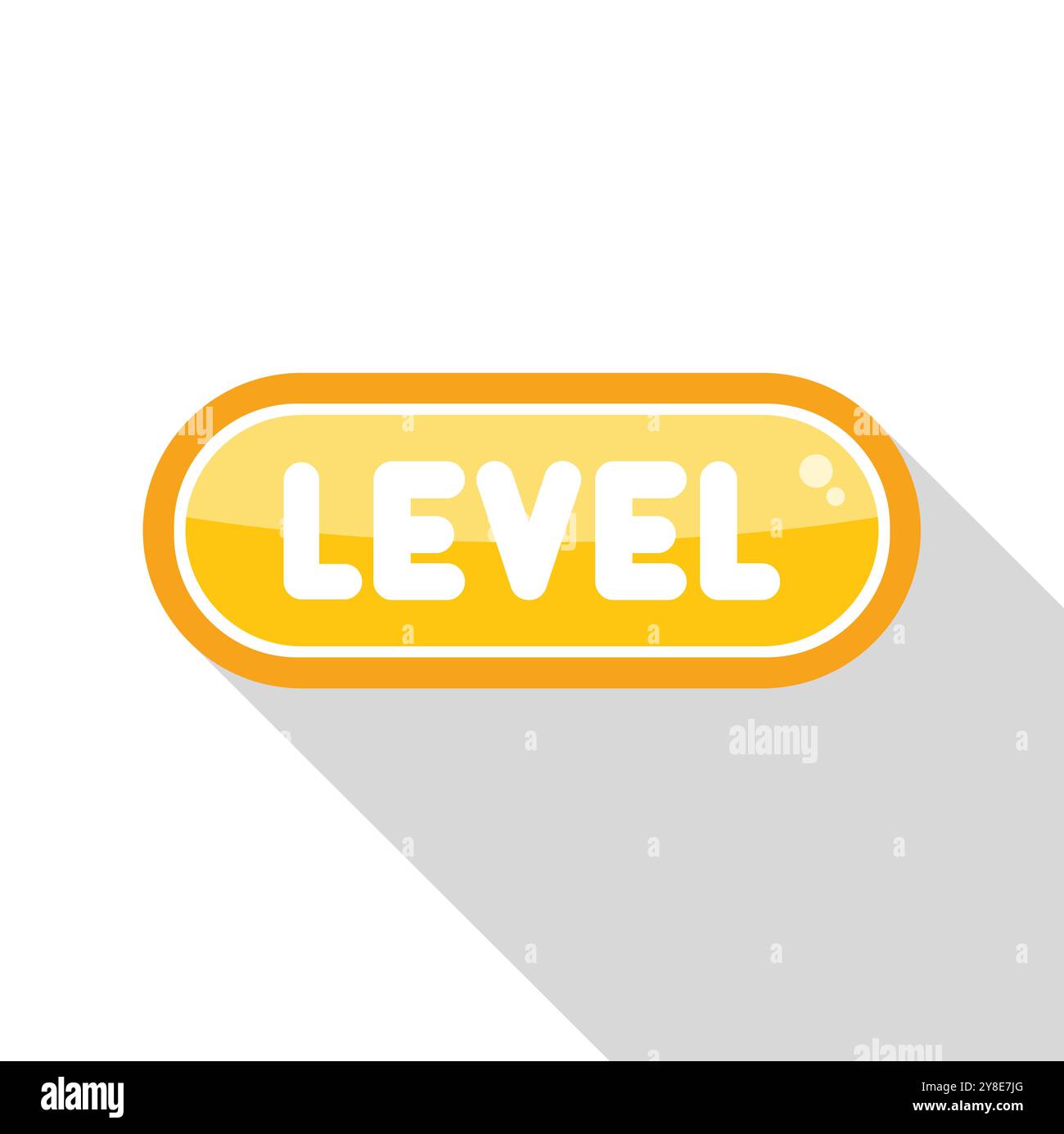 Bright yellow level button is casting a shadow on a white background ...