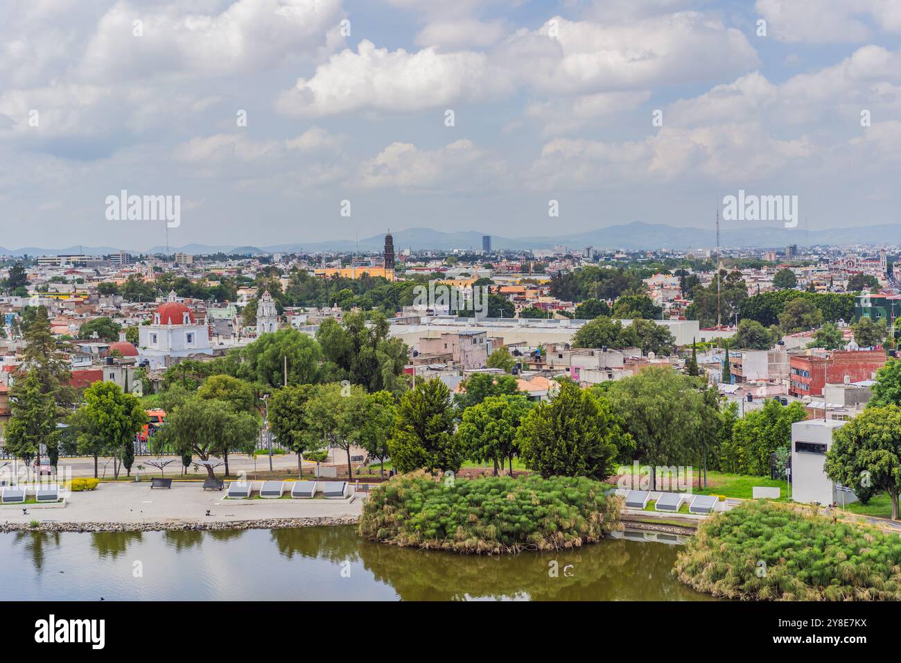 Panoramic view of Puebla city, Mexico. Scenic landscape, historic ...