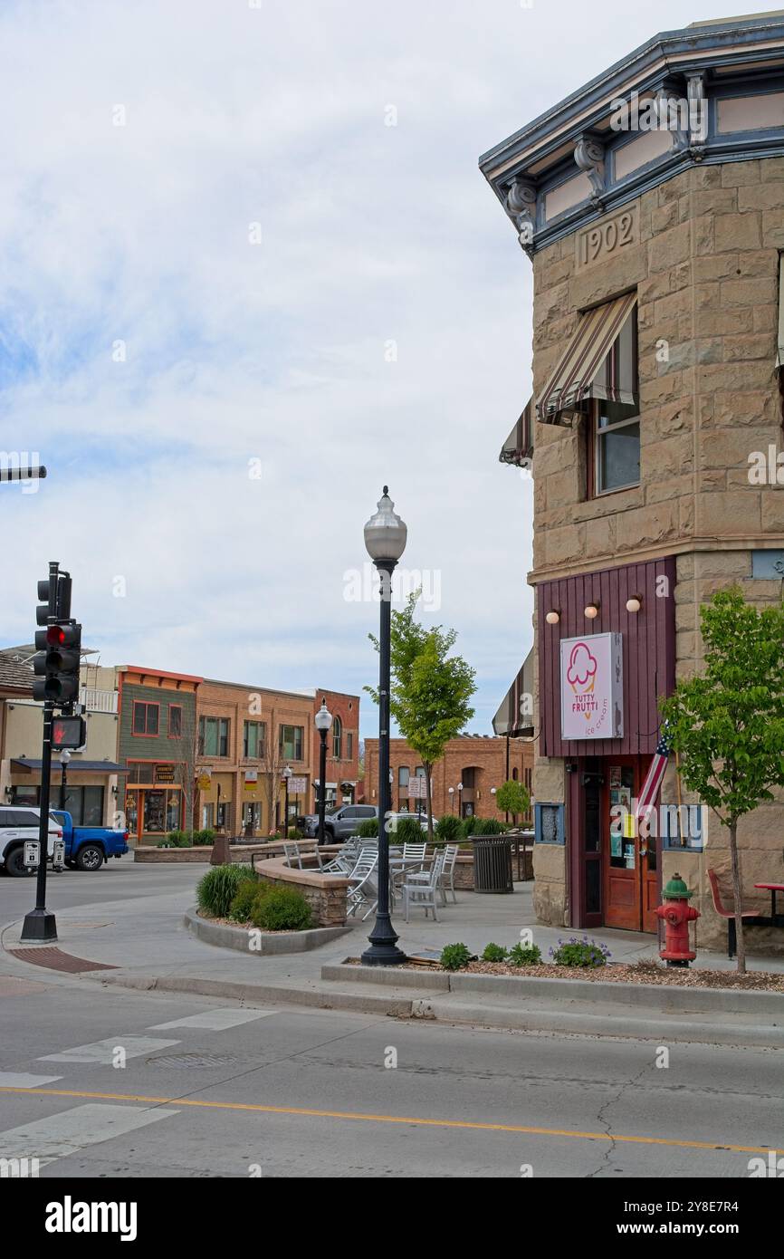 Storefronts on corner of third and Railroad Avenue in downtown Rifle ...