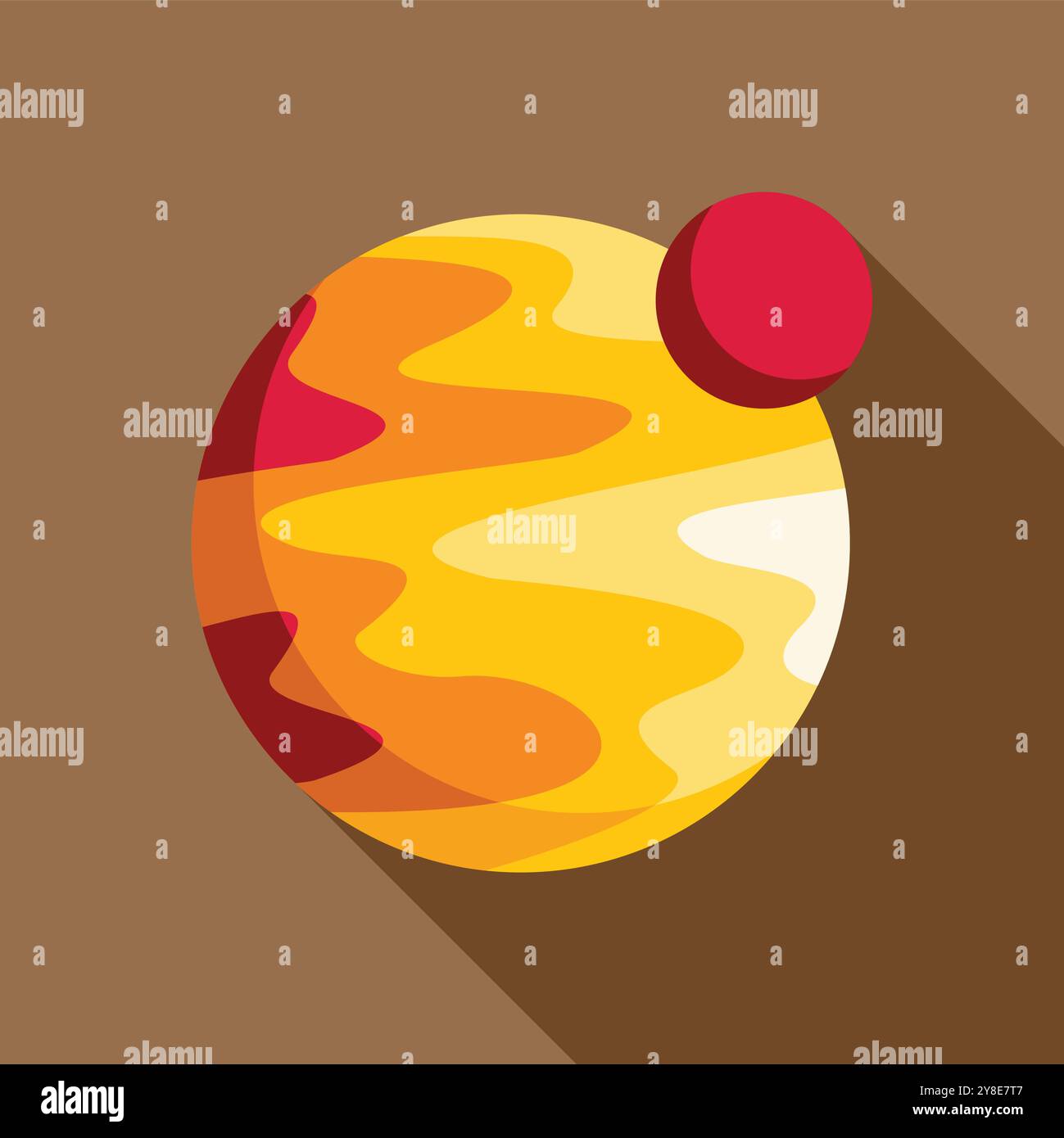 Simplified stylized illustration of a yellow planet with a red spot ...