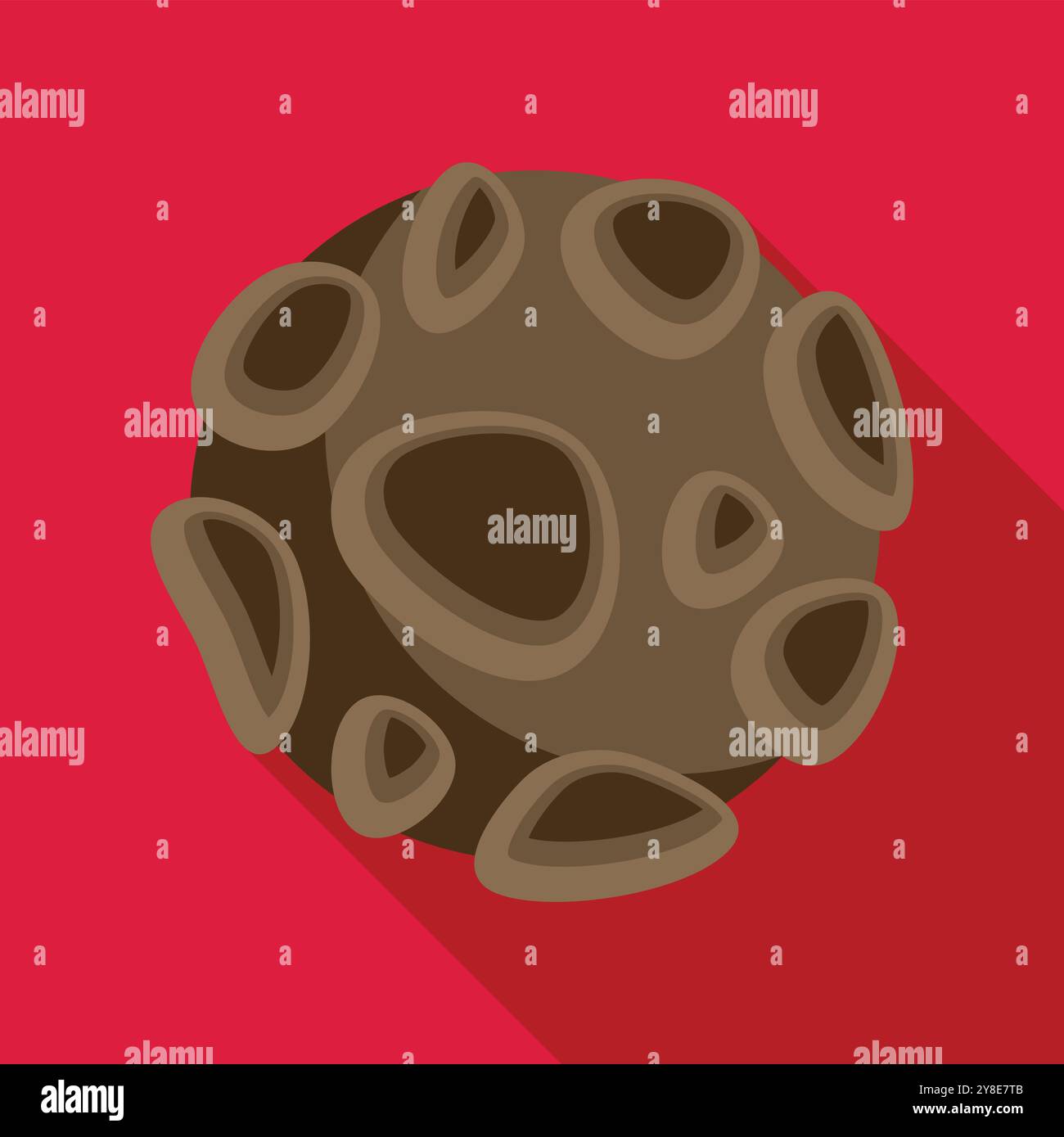 Asteroid with craters is flying in space against a red background Stock ...