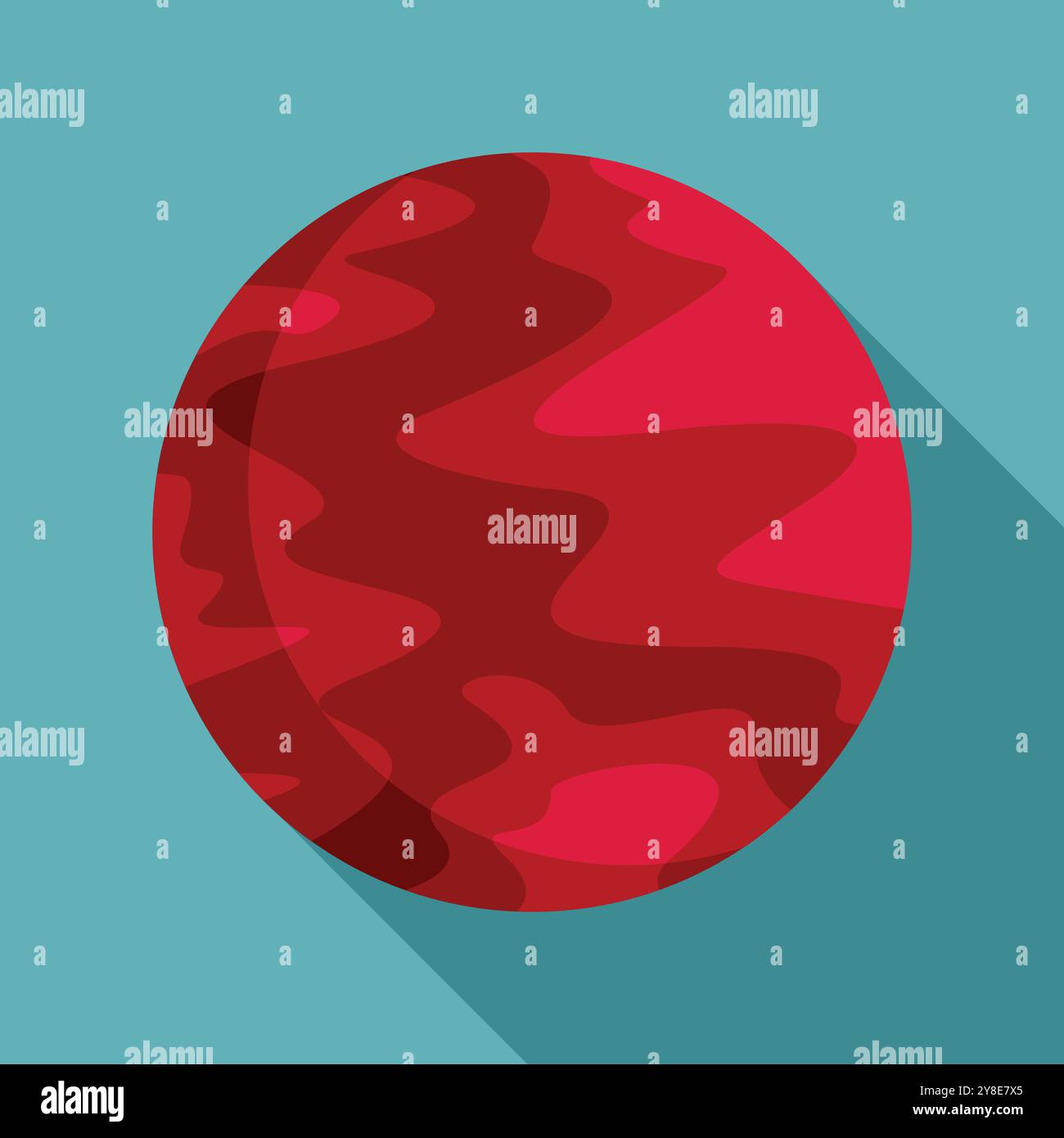 Minimalist illustration featuring a red planet rotating against a blue ...