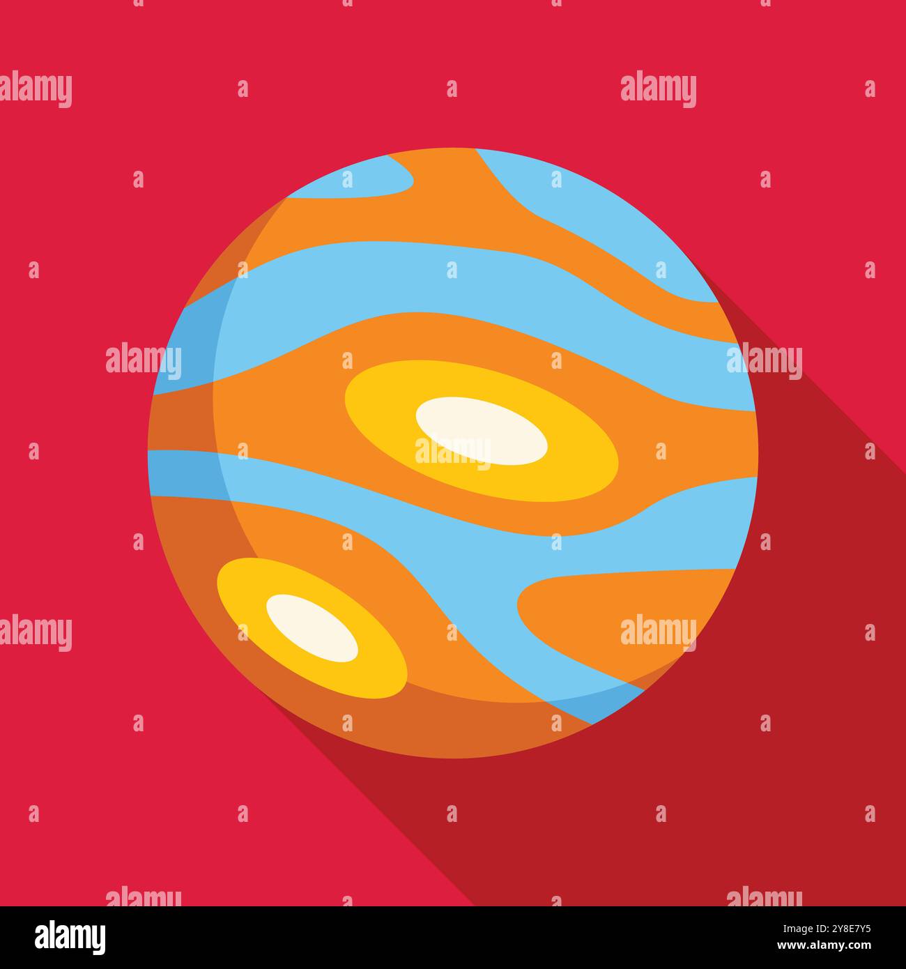 Cartoon planet with an atmosphere is rotating in the vast expanse of ...