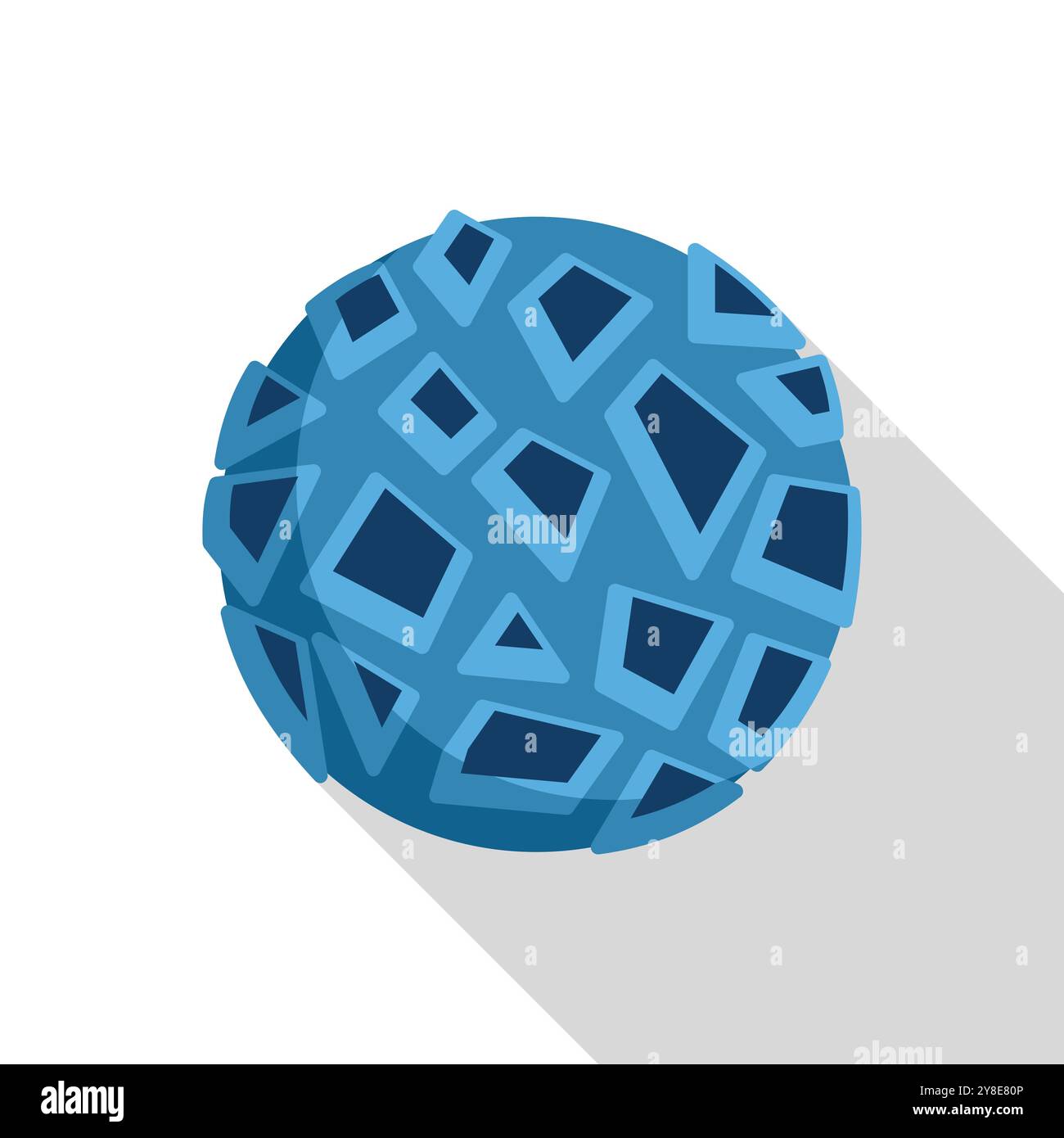 Blue planet covered with geometric shapes casting long shadow is ...