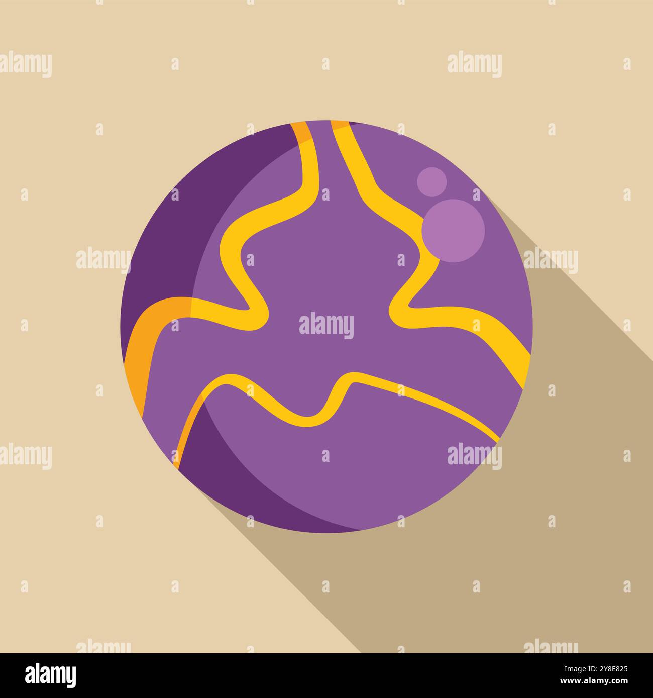 Purple planet with yellow stripes on its surface is floating in the ...