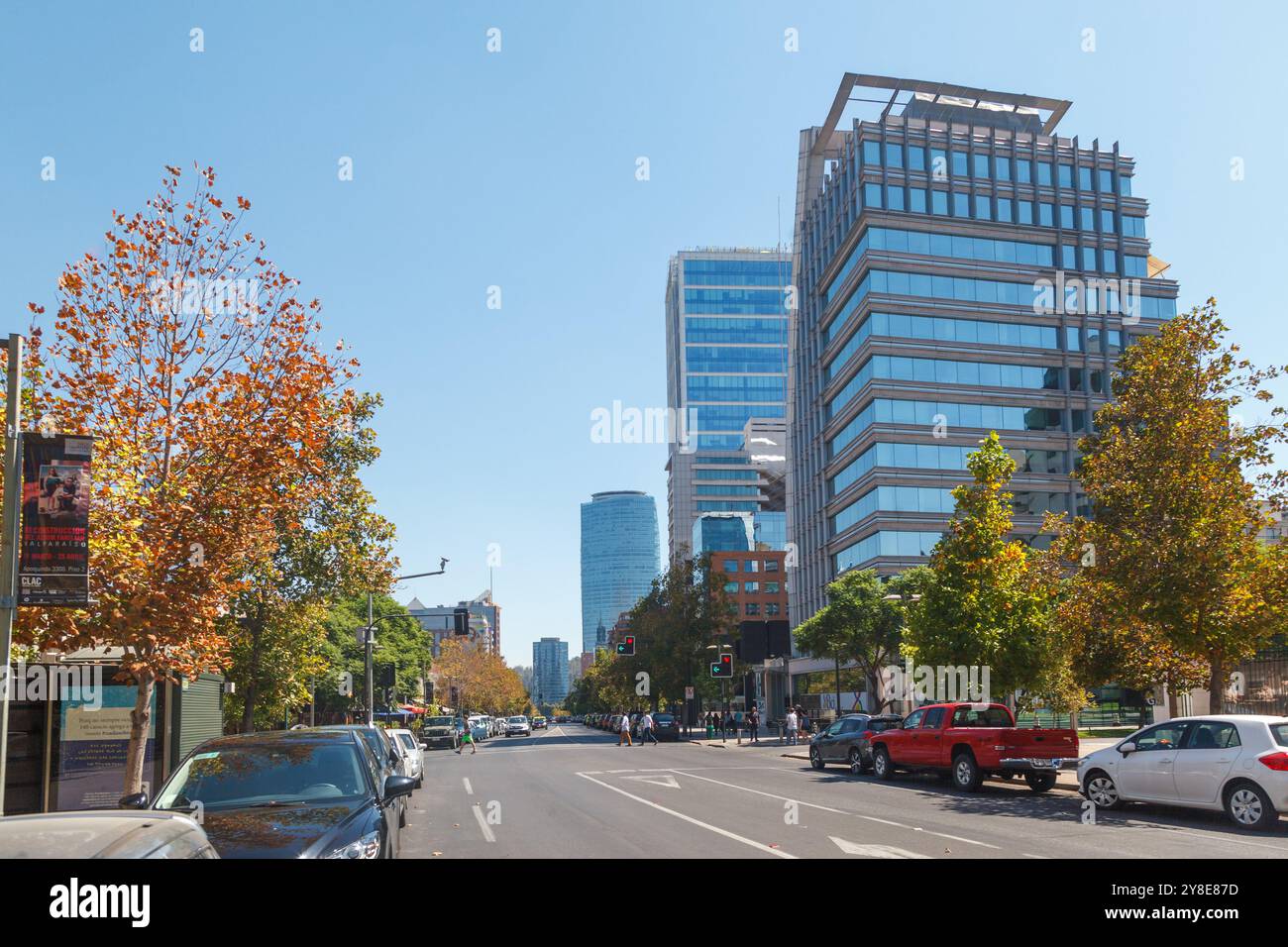 The modern buildings in El Golf elegant neighborhood in Santiago de ...