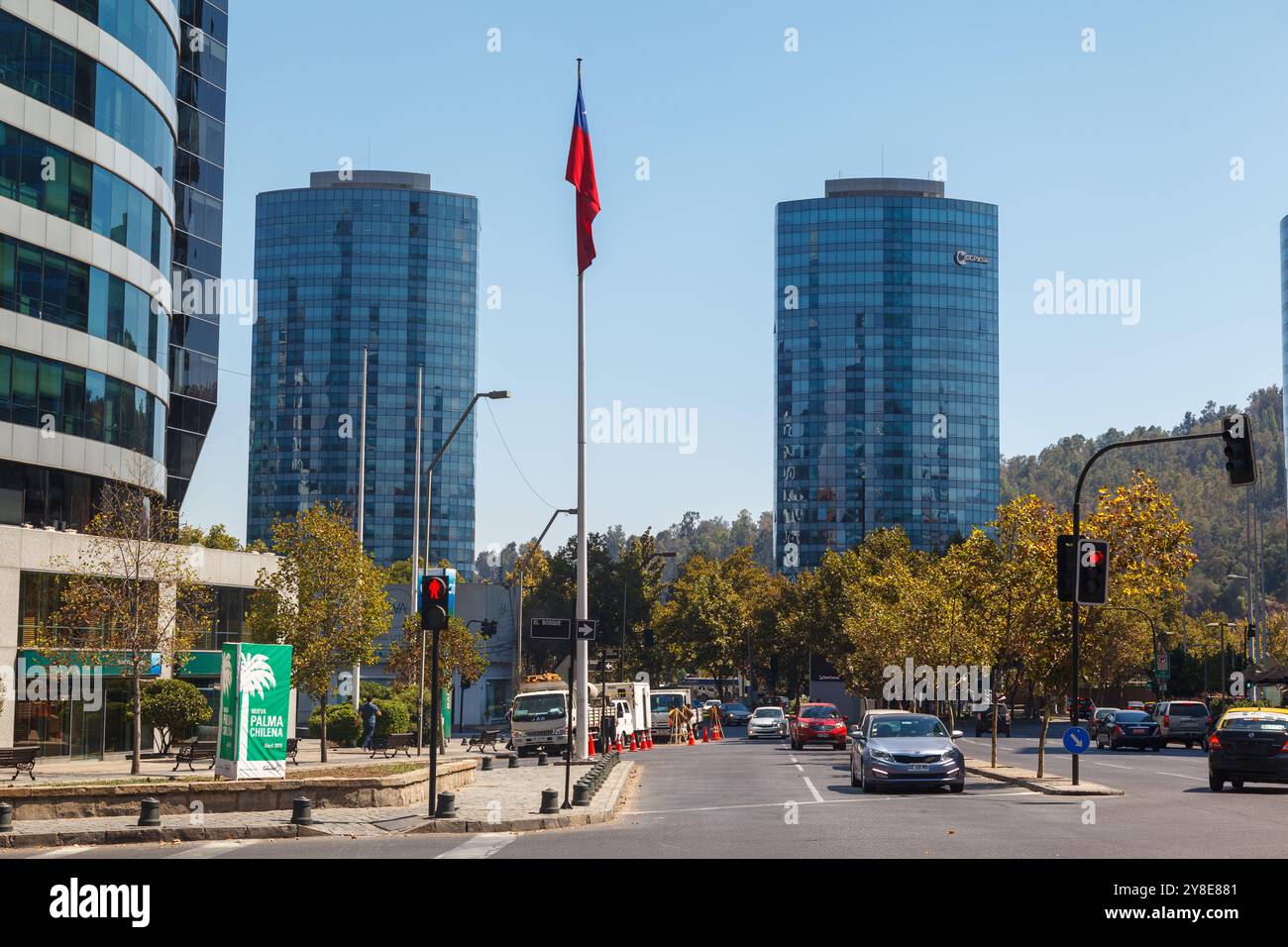 The modern tower buildings in El Golf elegant neighborhood in Santiago ...