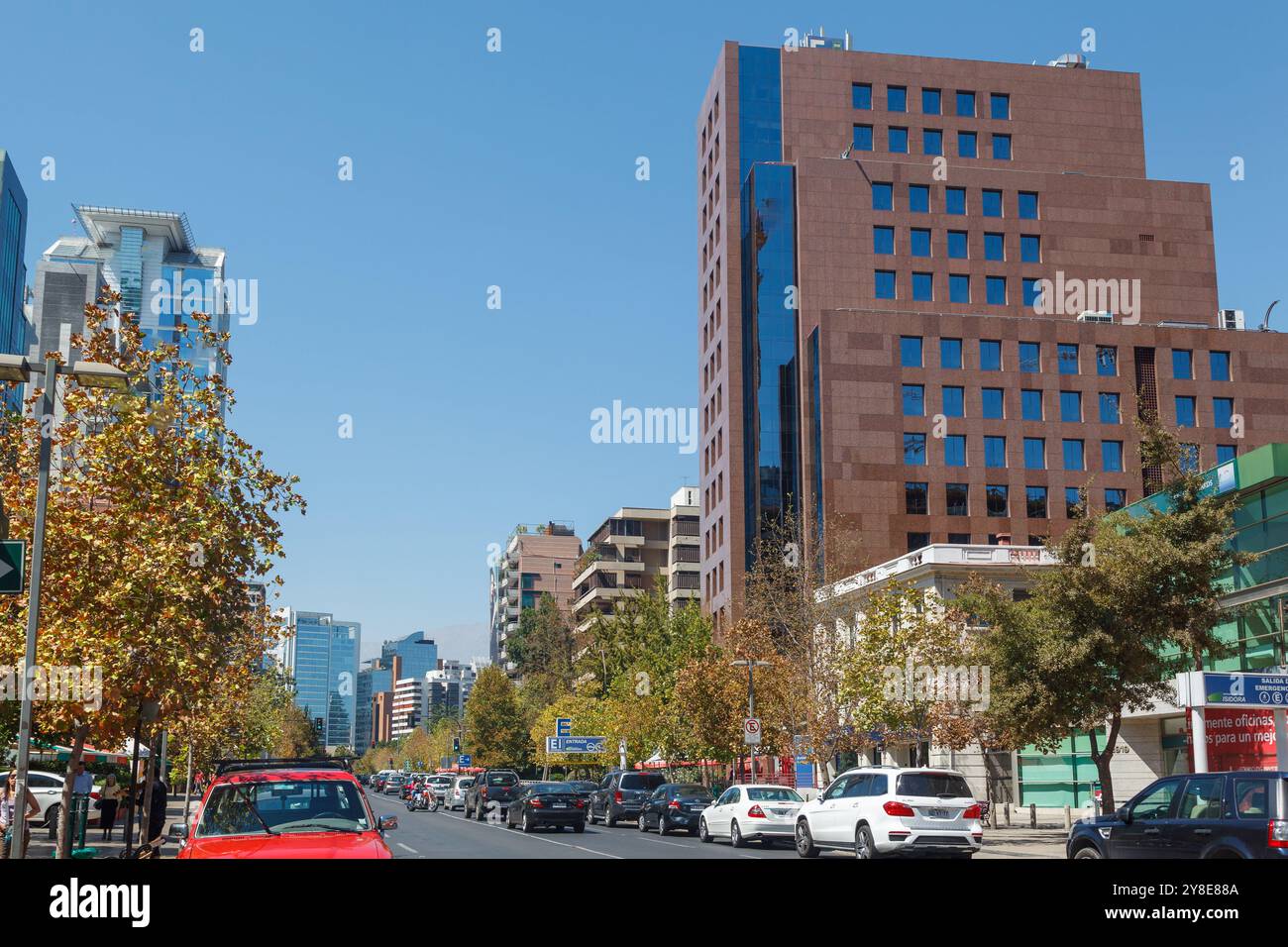 The modern tower buildings in El Golf elegant neighborhood in Santiago ...