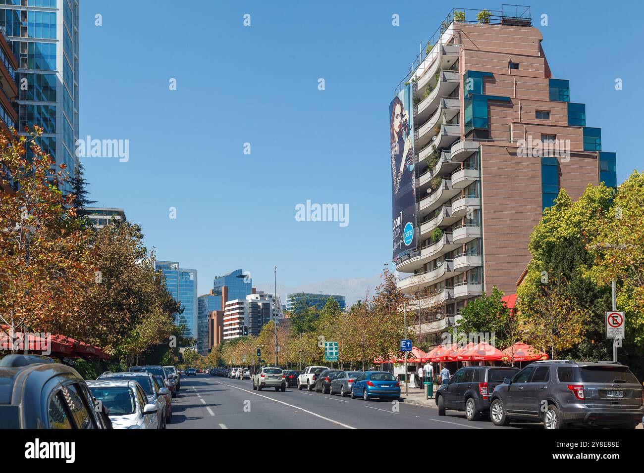 The modern tower buildings in El Golf elegant neighborhood in Santiago ...