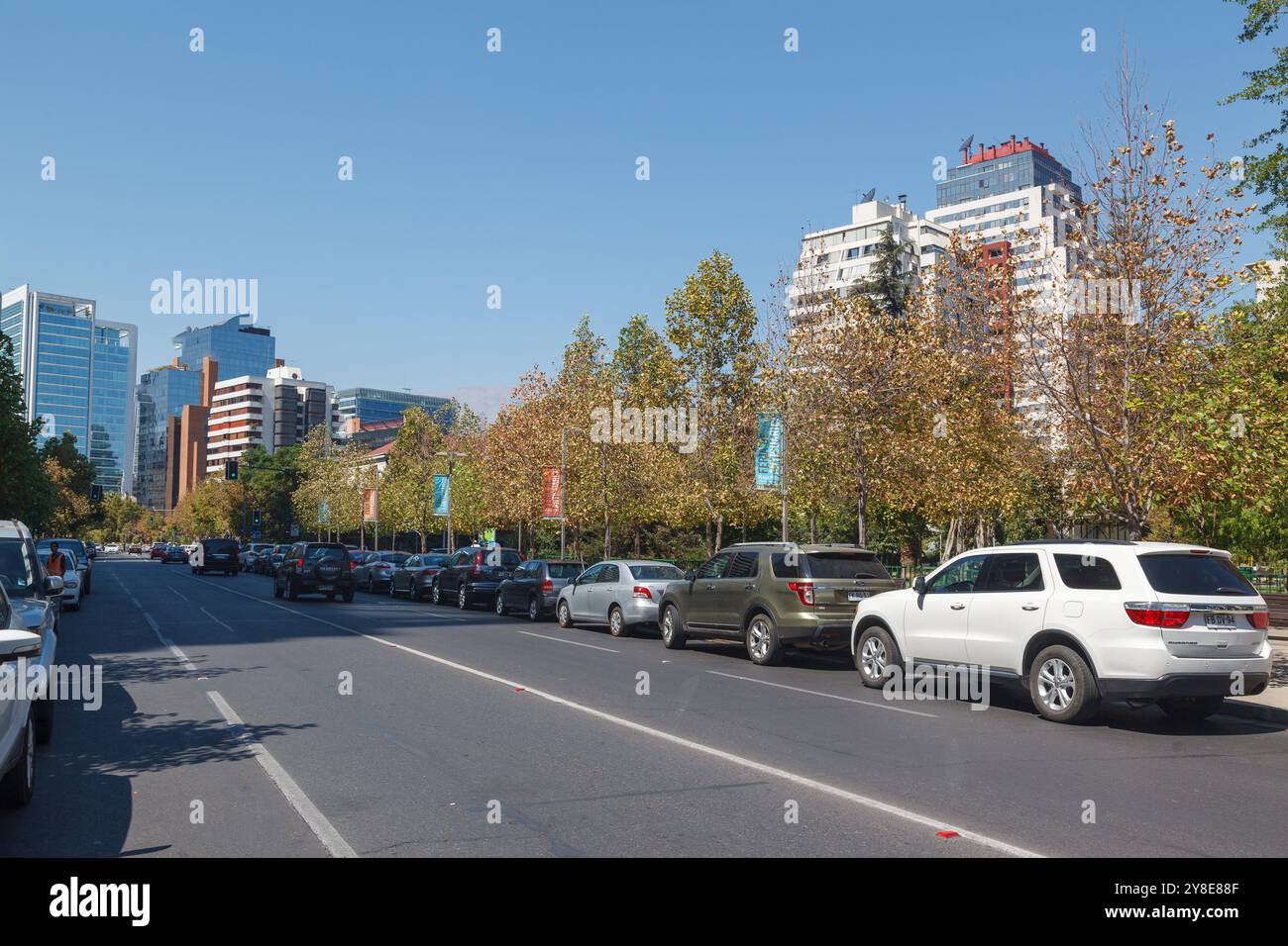 The modern tower buildings in El Golf elegant neighborhood in Santiago ...