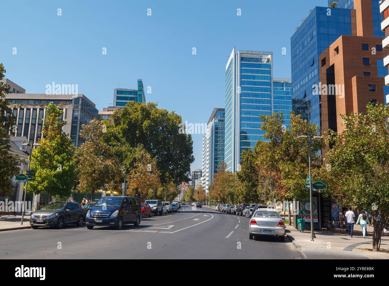 The modern tower buildings in El Golf elegant neighborhood in Santiago ...