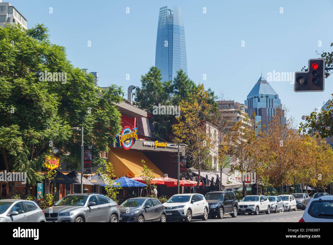 The modern buildings in El Golf elegant neighborhood in Santiago de ...