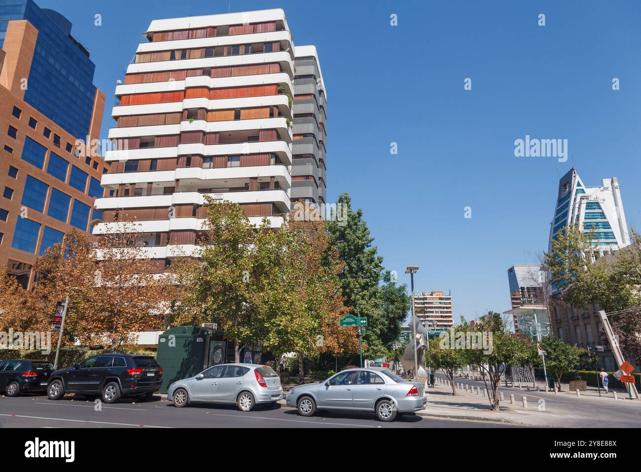 The modern buildings in El Golf elegant neighborhood in Santiago de ...