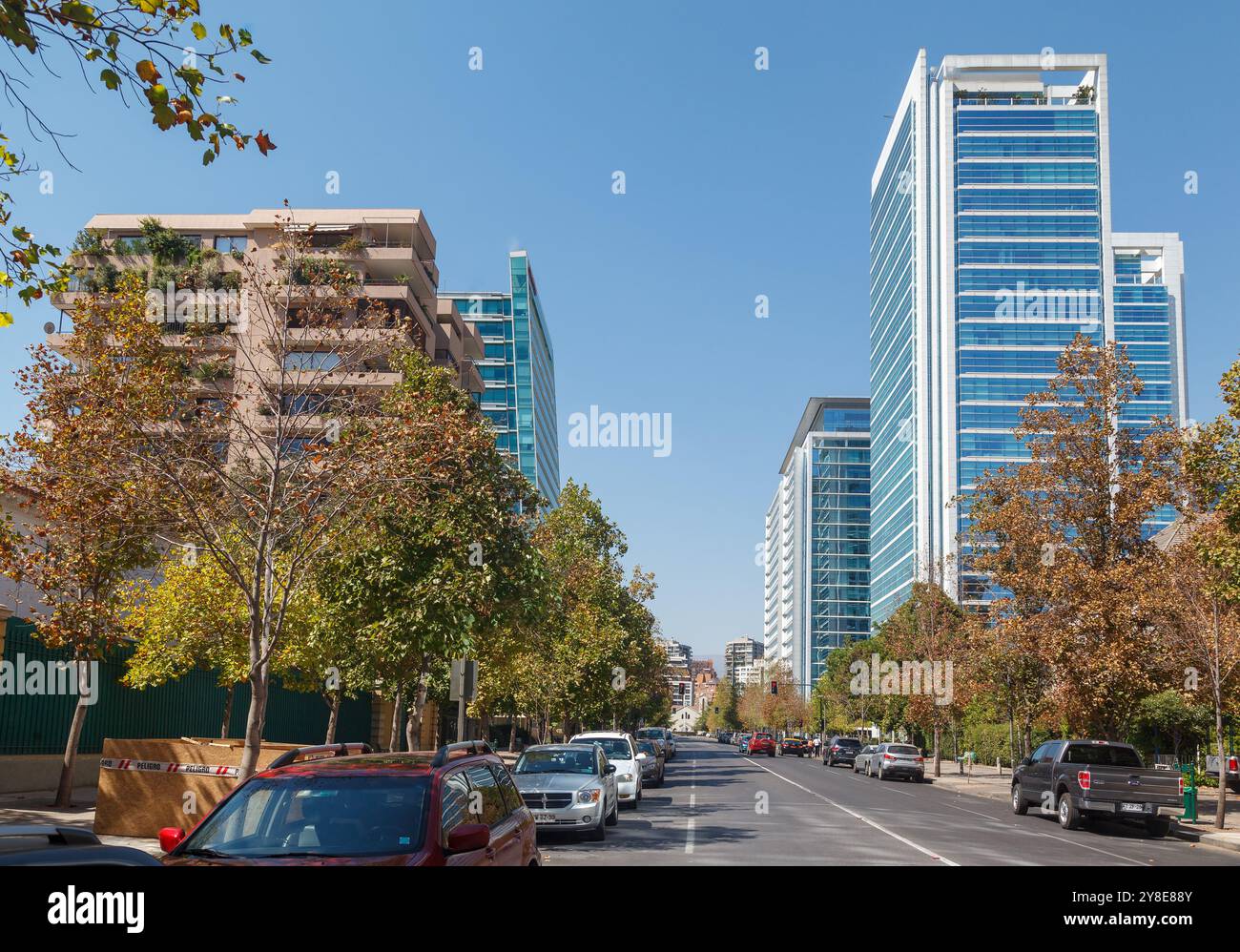 The modern buildings in El Golf elegant neighborhood in Santiago de ...